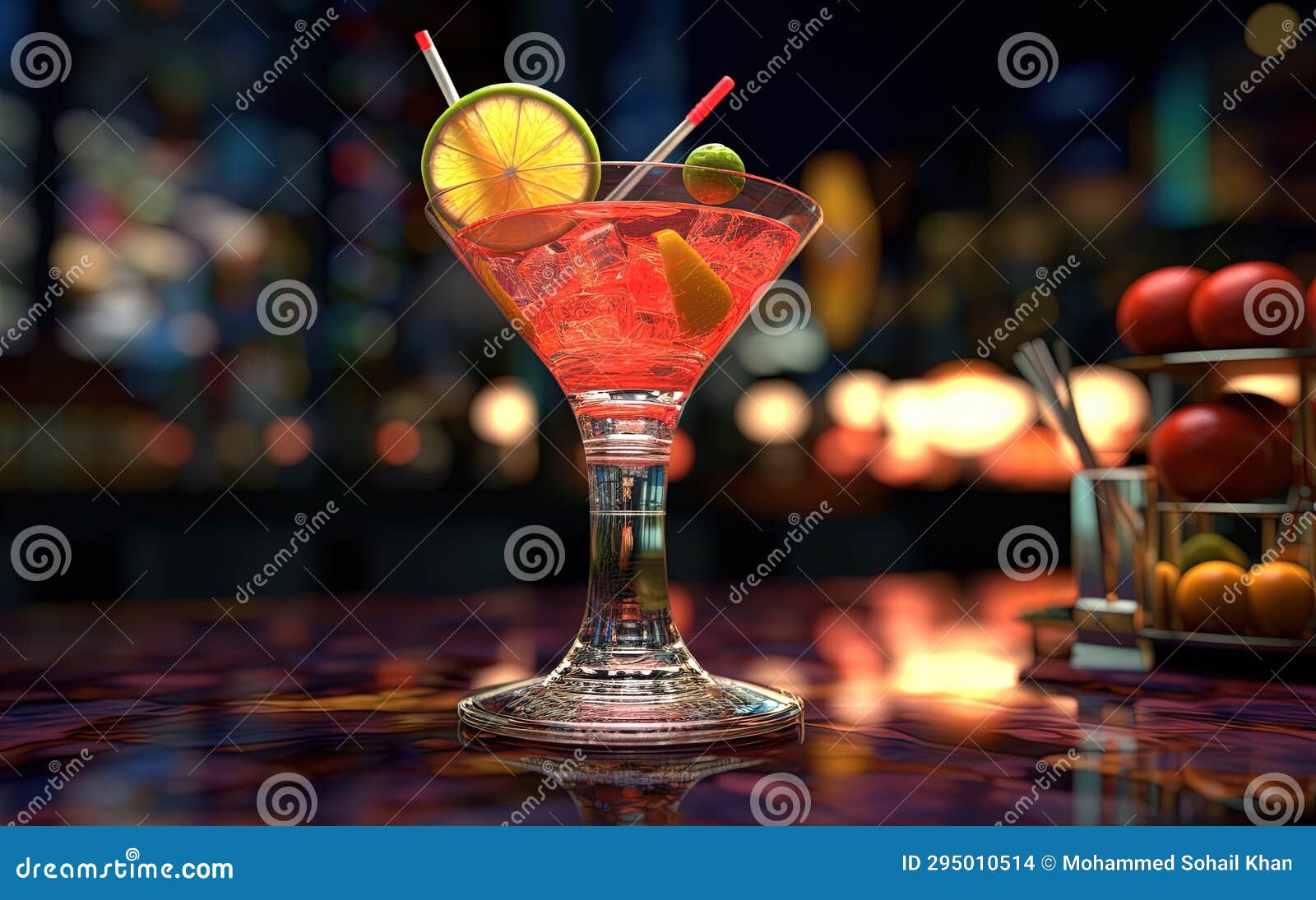 Fresh Chilled Craft Cocktail On Colourful Blurry Background Stock Photo ...