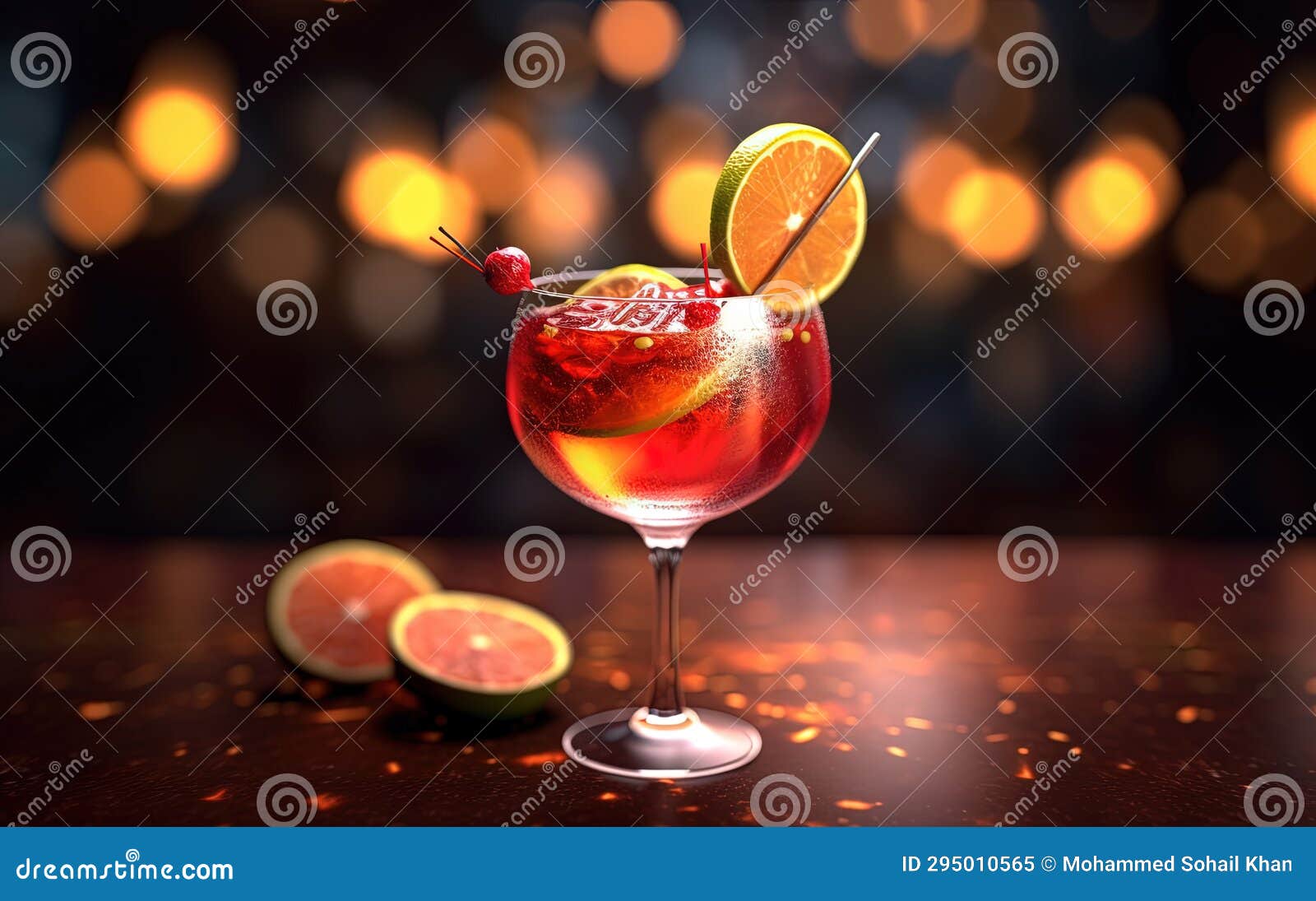 Fresh Chilled Craft Cocktail on Colourful Blurry Background Stock ...