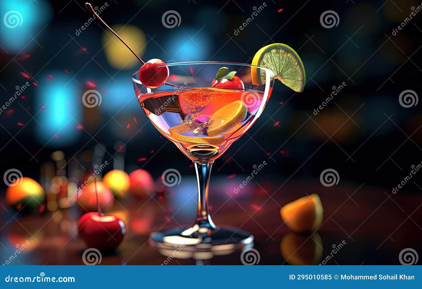 Fresh Chilled Craft Cocktail on Colourful Blurry Background Stock Image ...