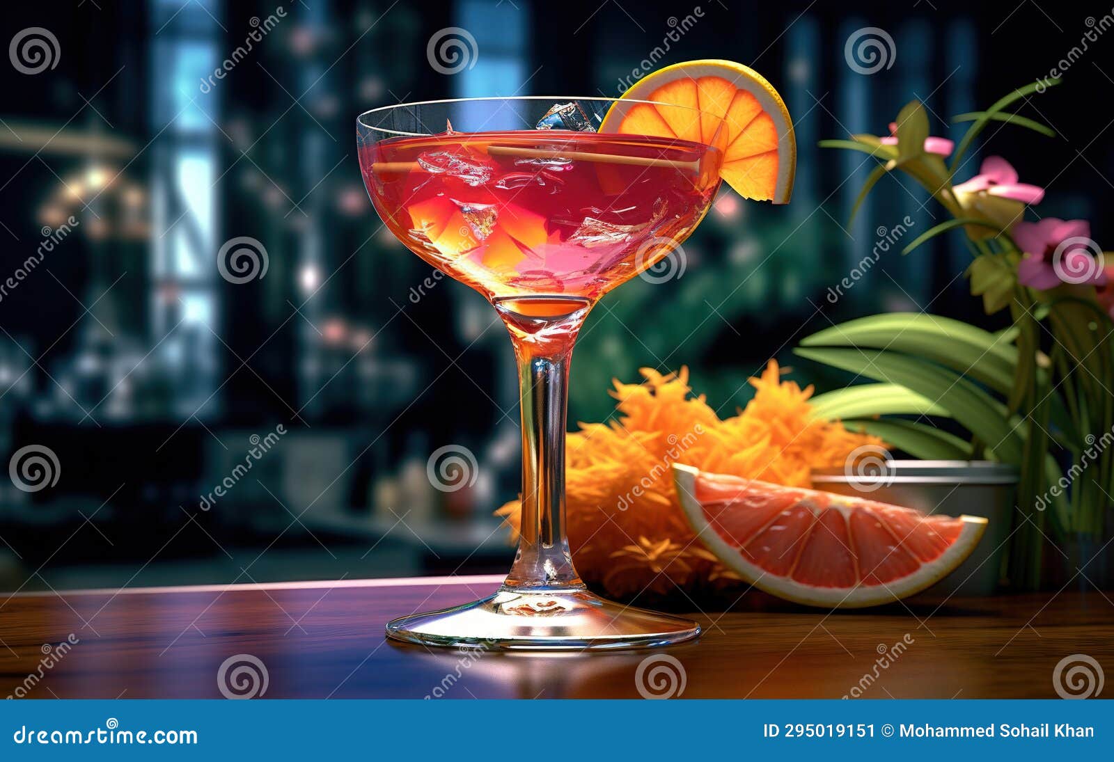 Fresh Chilled Craft Cocktail on Colourful Blurry Background Stock ...