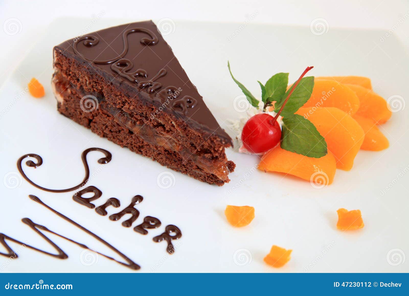 Fresh Chocolate Sacher Cake Stock Photo - Image of dessert, cuisine ...