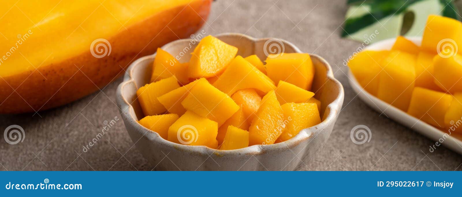 Diced Mango In Blue Bowl, With Thai Food Background Royalty-Free Stock ...