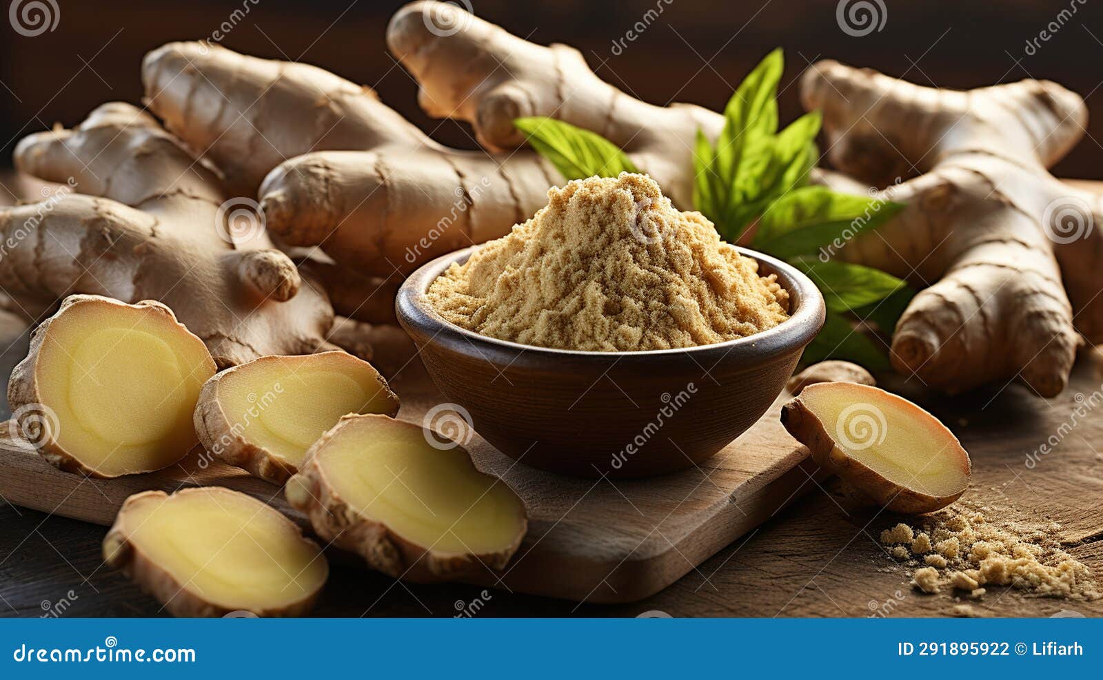 Fresh Chopped Ginger Root and Ground Ginger Powder in Wooden Spoon on ...