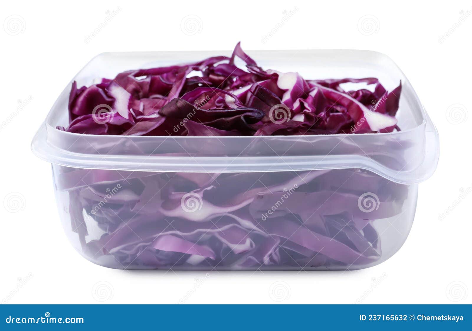 Fresh Chopped Red Cabbage in Plastic Container Isolated on White Stock ...