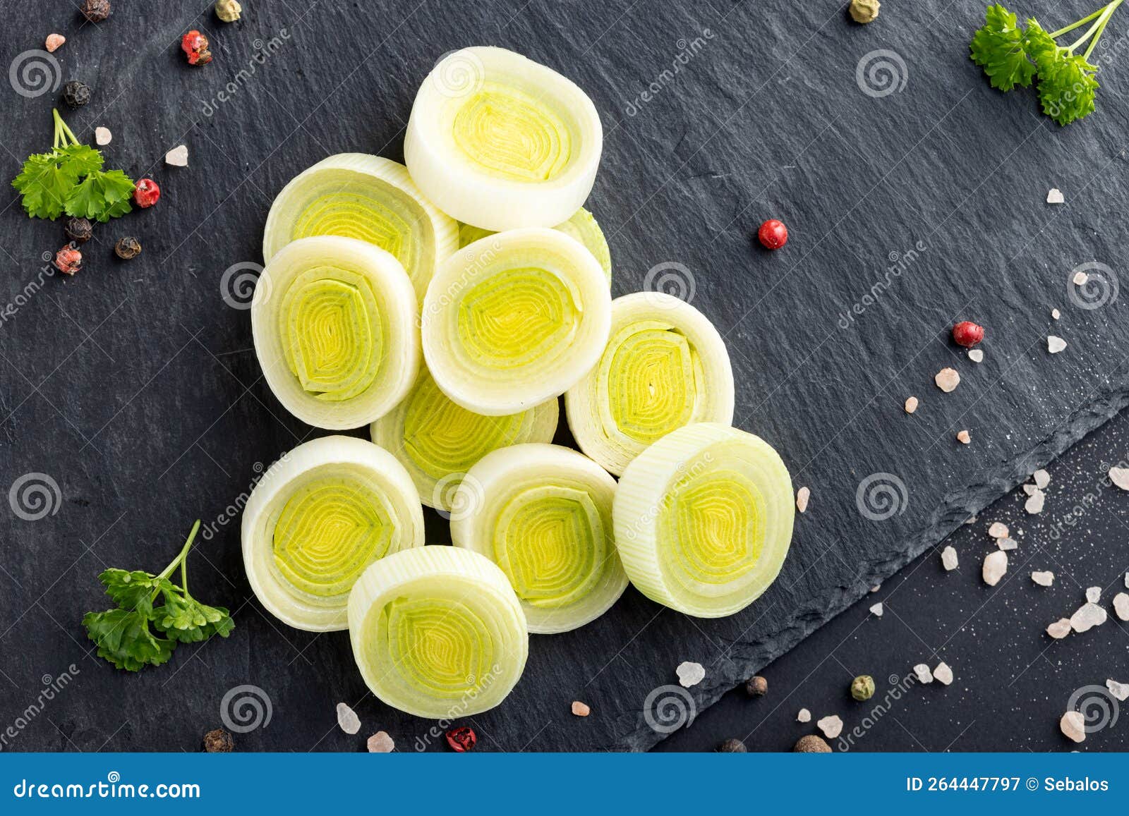 Fresh chopped sliced leek stock image. Image of macro - 264447797