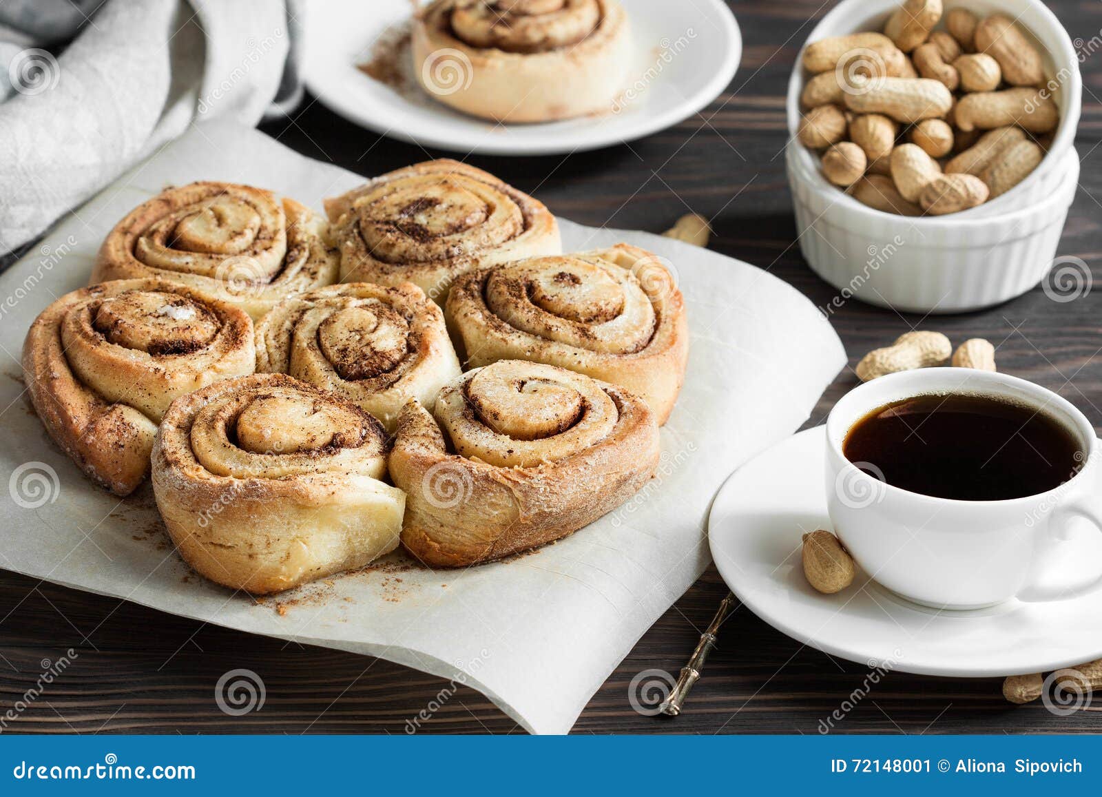 Fresh Cinnamon Rolls and Coffee for Southern Breakfast Table Stock ...