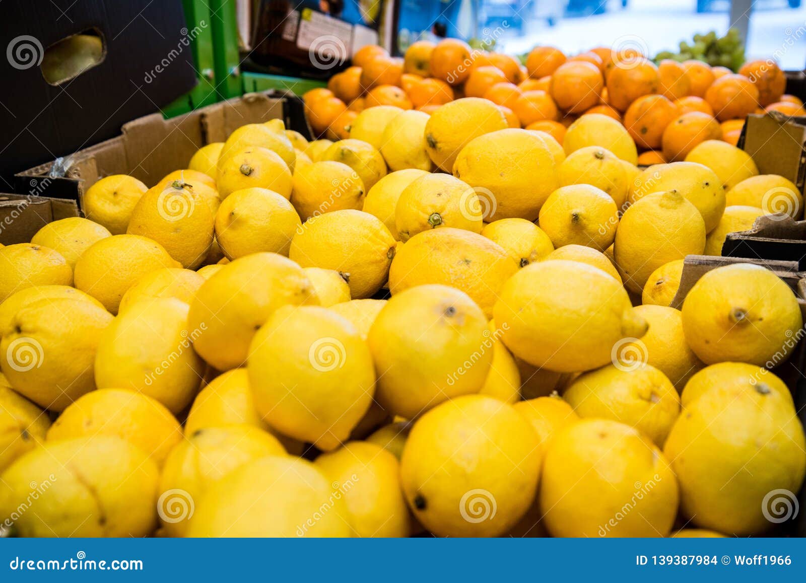 Fresh Citrus Fruits are on the Counter in the Store Stock Photo - Image ...
