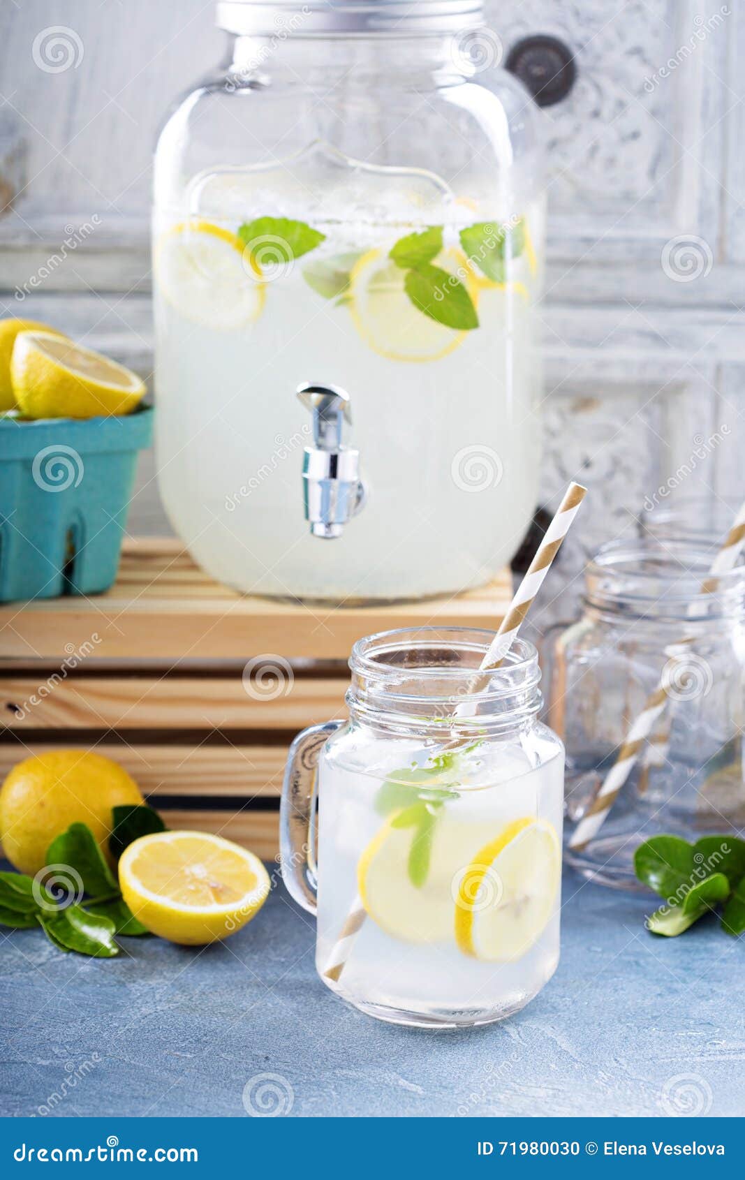 Fresh Citrus Lemonade in Beverage Dispenser Stock Photo - Image of ...