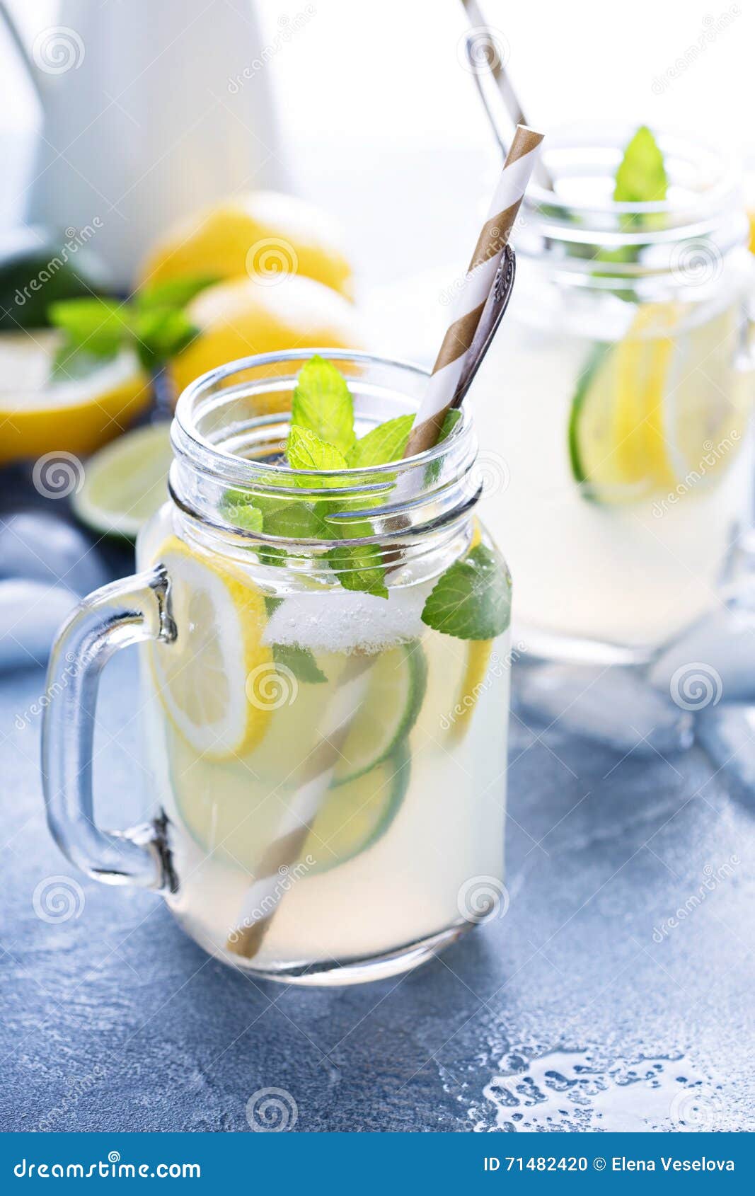 Fresh Citrus Lemonade in Mason Jars Stock Photo - Image of juice, mint ...