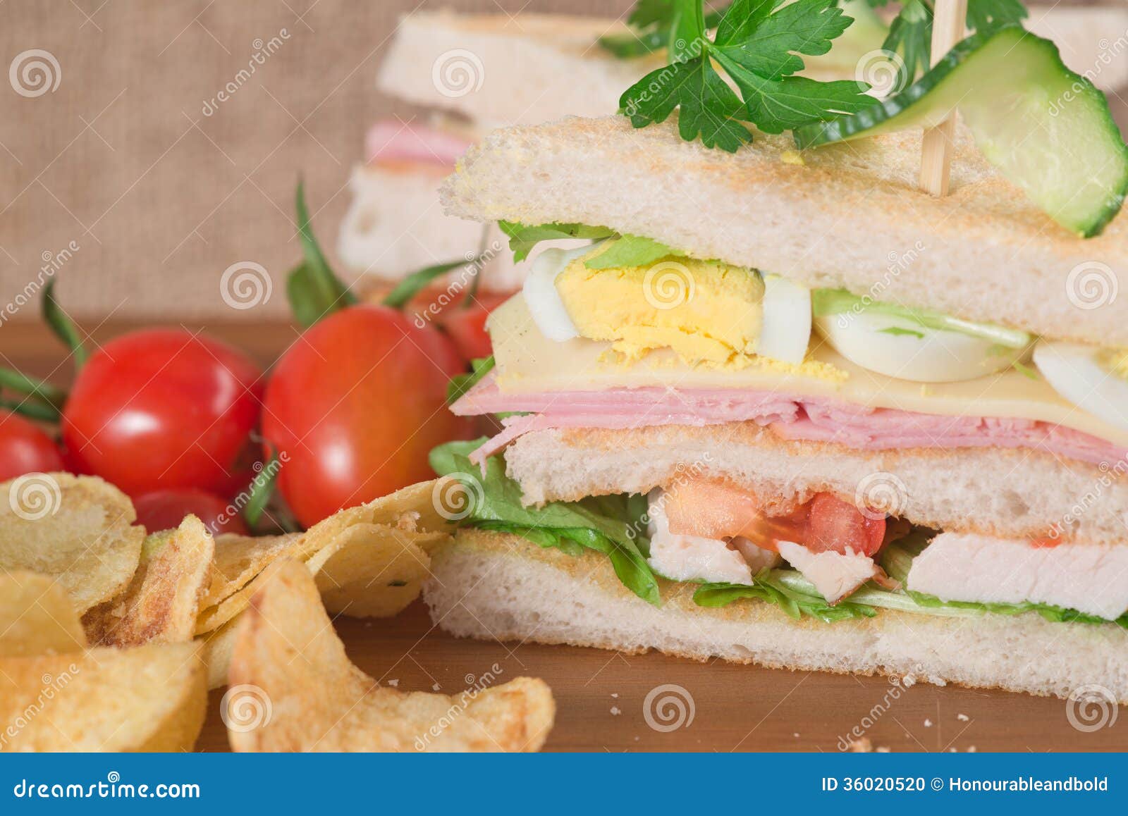 Fresh Club Sandwich in Rustic Kitchen Setting Stock Photo - Image of ...
