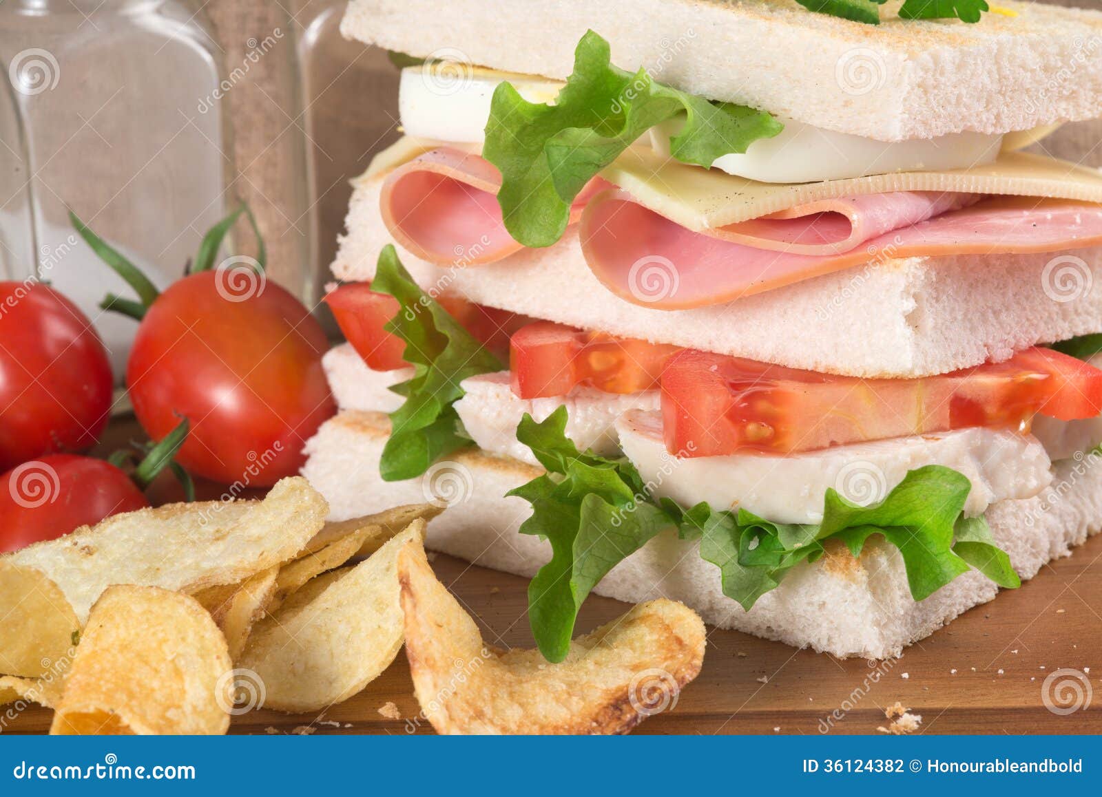 Fresh Club Sandwich in Rustic Kitchen Setting Stock Photo - Image of ...