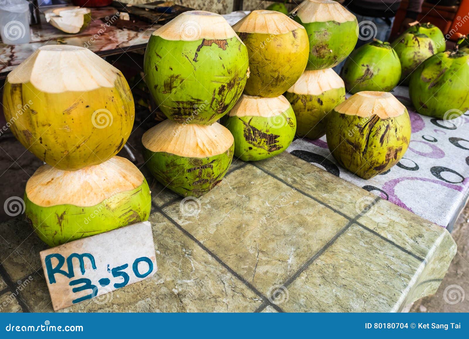 Fresh Coconit at Roadside Stall in Borneo Stock Photo - Image of ...