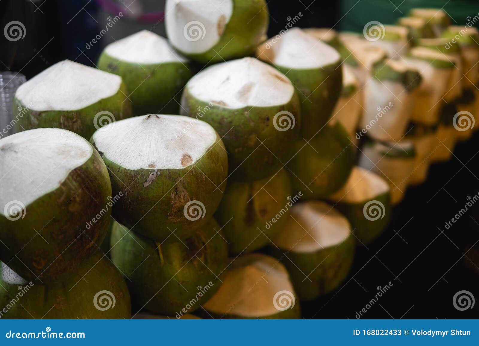 Fresh Coconut in the Asian Night Market. Stock Image - Image of ...