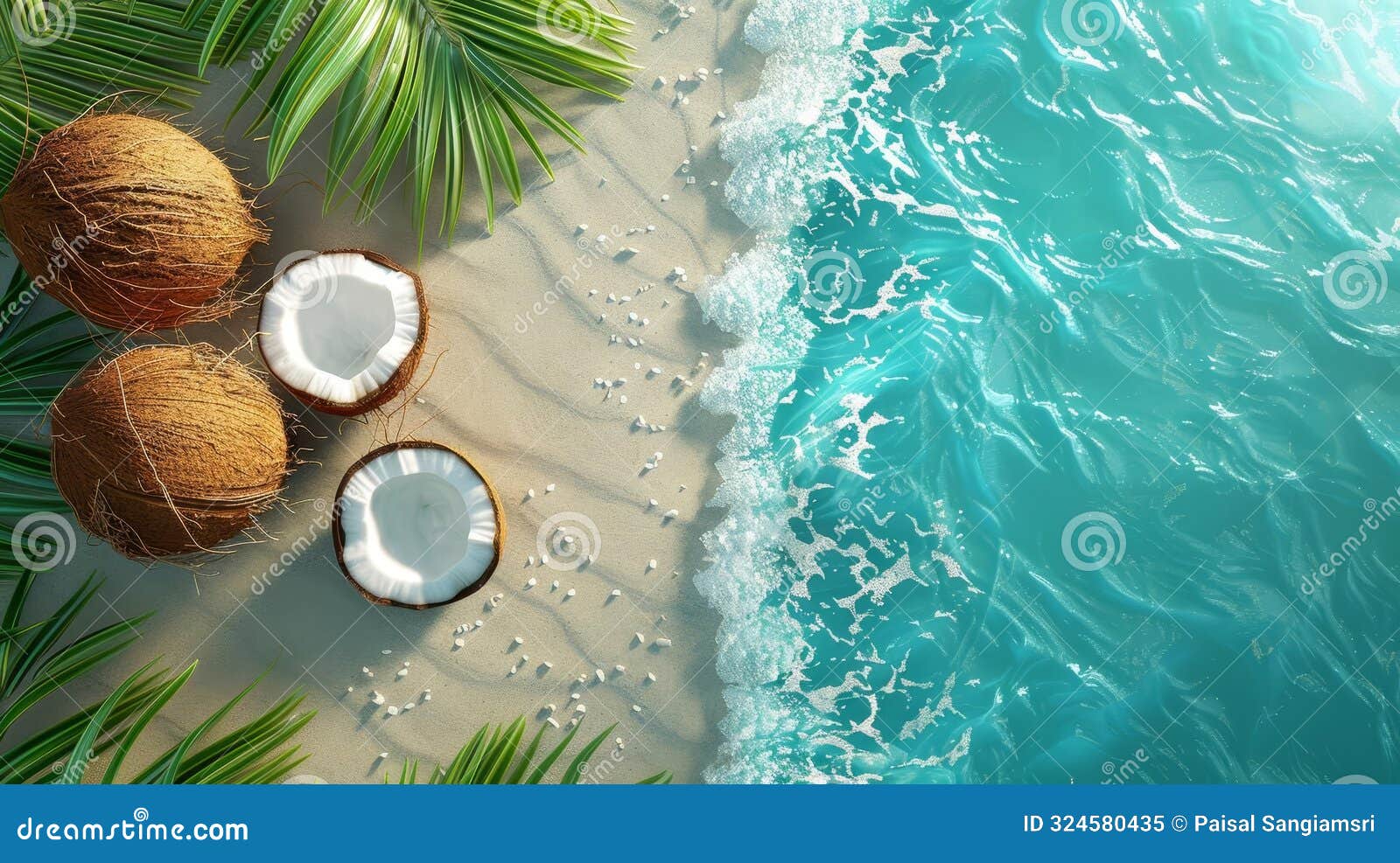 Fresh Coconut Flat Design Top View Ocean Theme 3D Render Stock ...