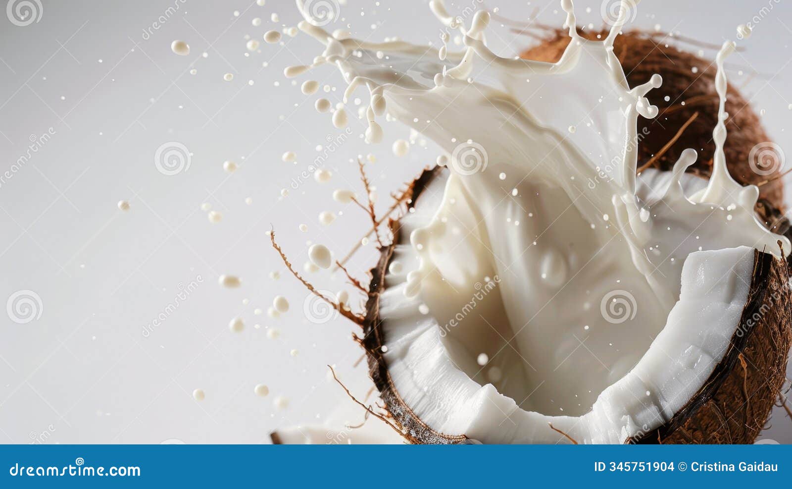 Fresh Coconut Milk Splash Exploding from Broken Shell Stock Photo ...