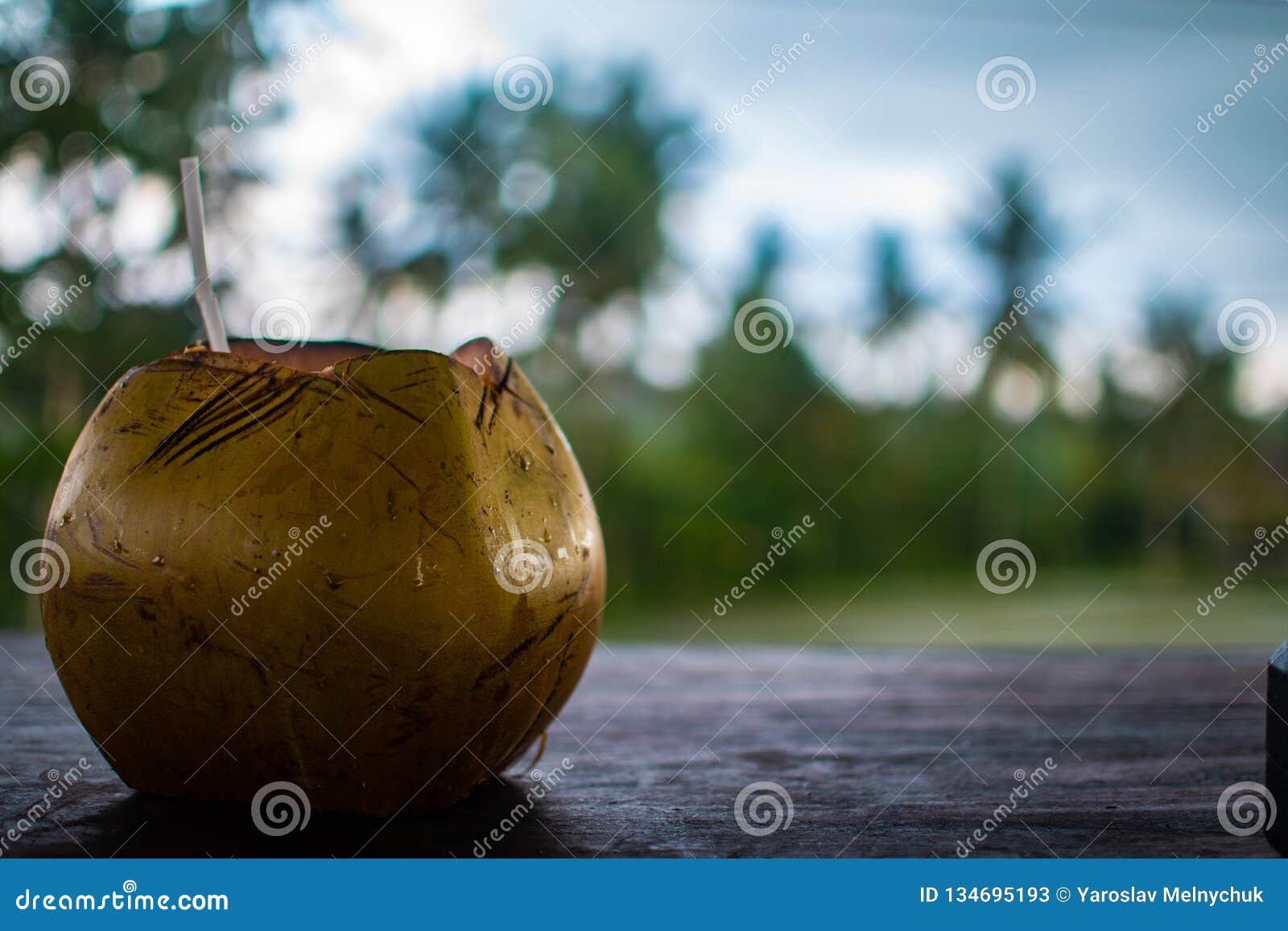 Fresh Coconut Open in Table with Straw Stock Image - Image of ...
