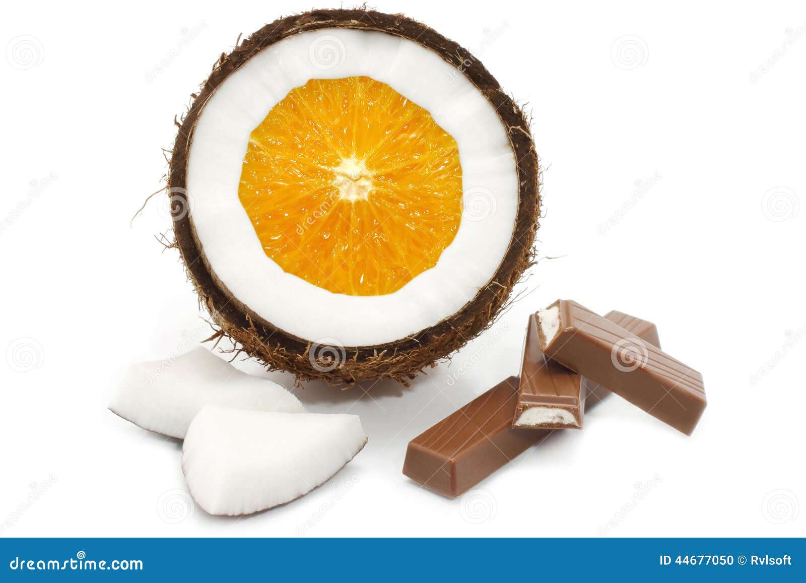 Fresh Coconut Orange and Chocolate Stock Photo - Image of juicy ...