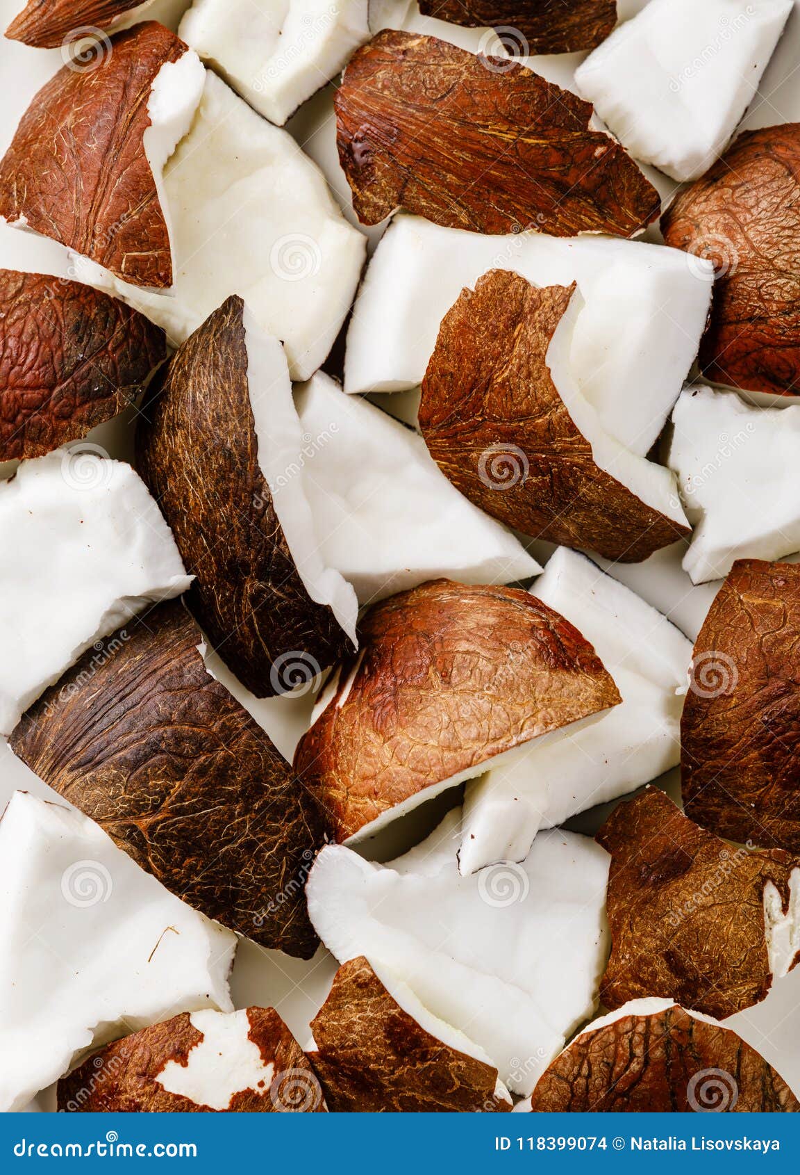 Fresh Coconut Pieces Background Stock Photo - Image of freshness ...