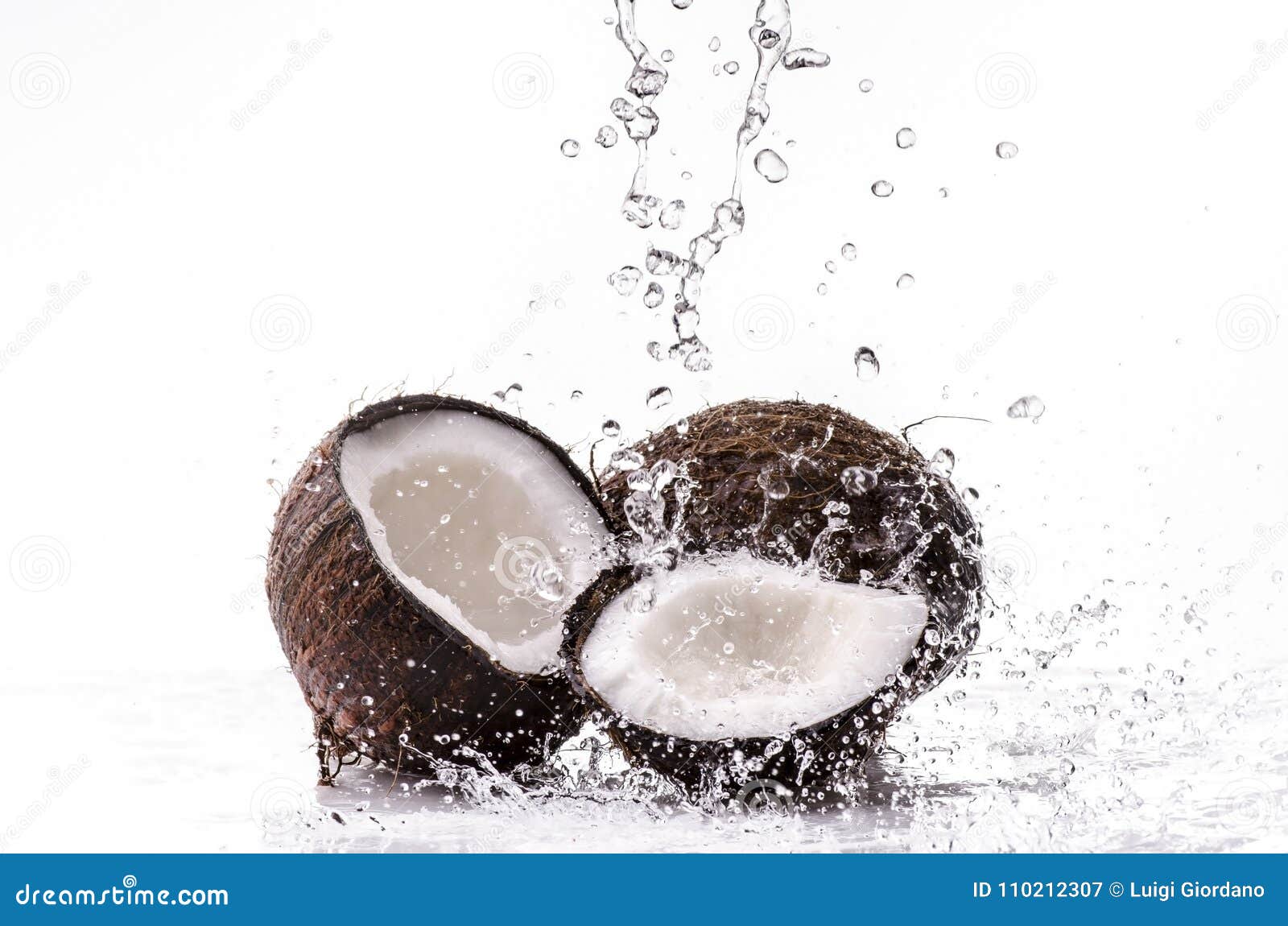 Fresh coconut with splash stock image. Image of nutrition - 110212307