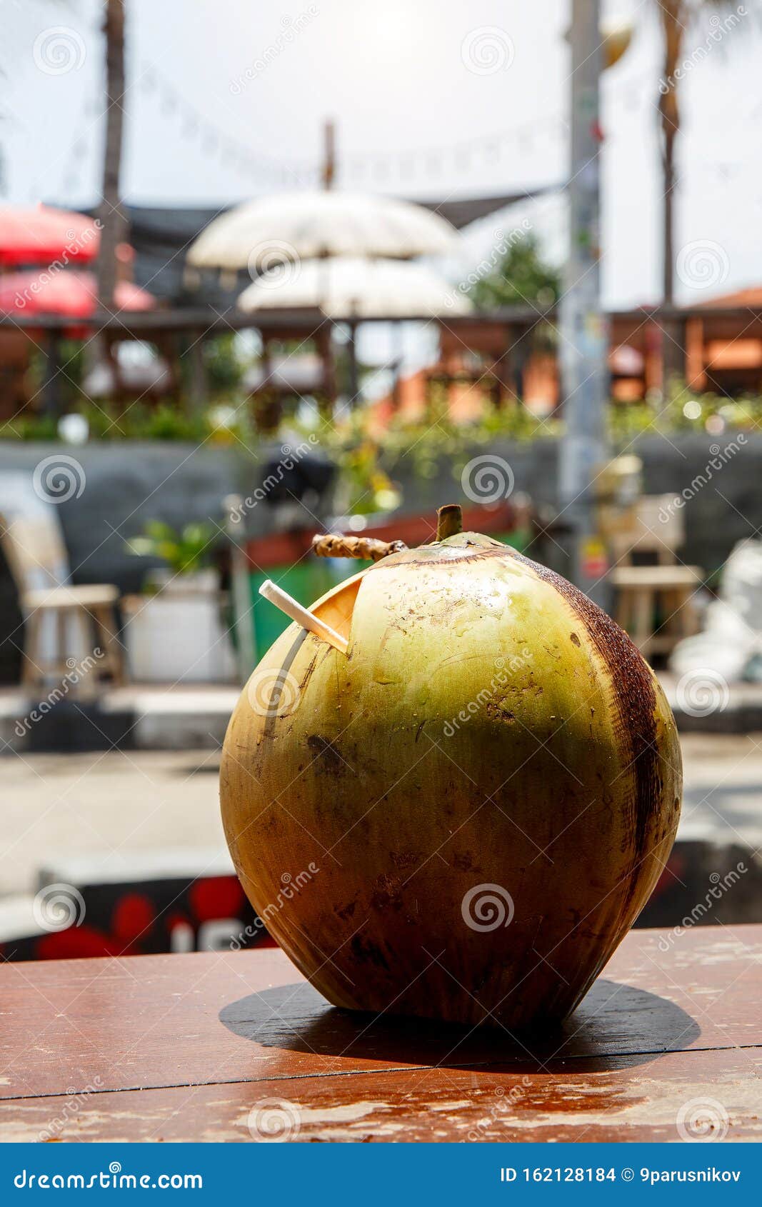 Fresh Coconut with Tube for Drink on Street Stock Photo - Image of ...