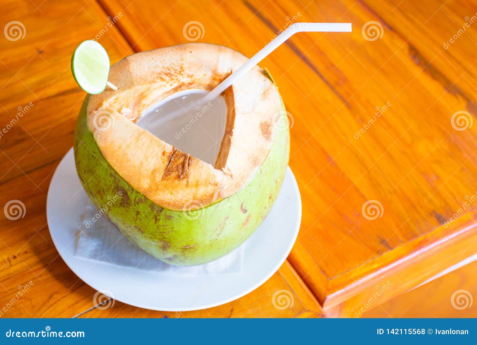 Fresh Coconut Water on the Table Stock Photo - Image of leisure, ready ...