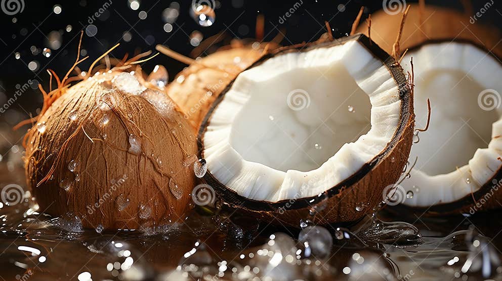 Fresh Coconuts Background Adorned with Glistening Drop. Generative AI ...