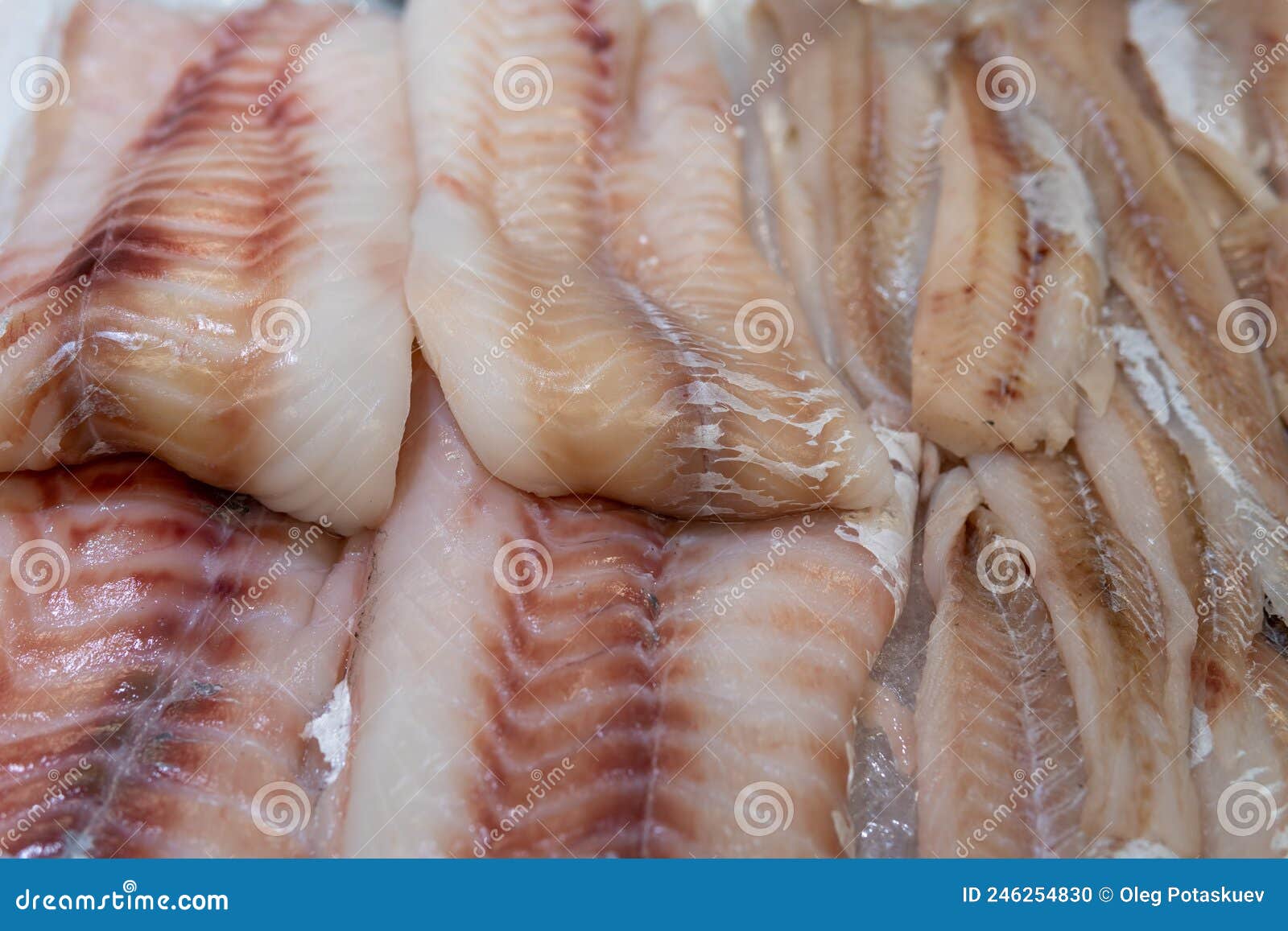 Fresh Cod Fillet Lying on Ice in a Supermarket Stock Photo - Image of ...