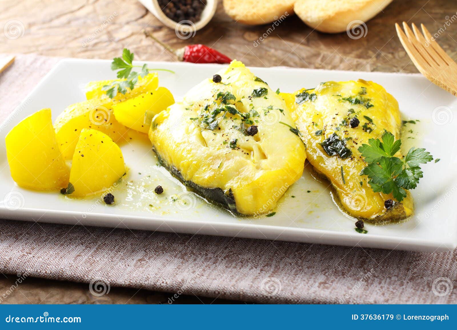 Fresh Cod with Potatoes and Saffron Stock Image - Image of italy, fresh ...