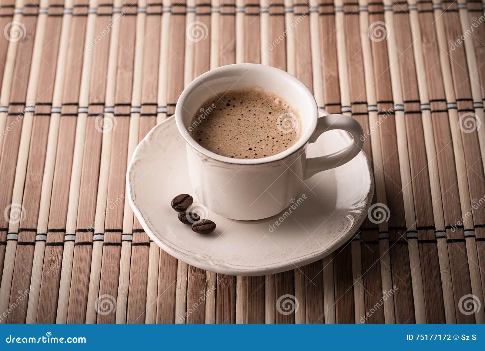 Fresh Coffee and Coffee Beans on a Table Stock Photo - Image of detail ...