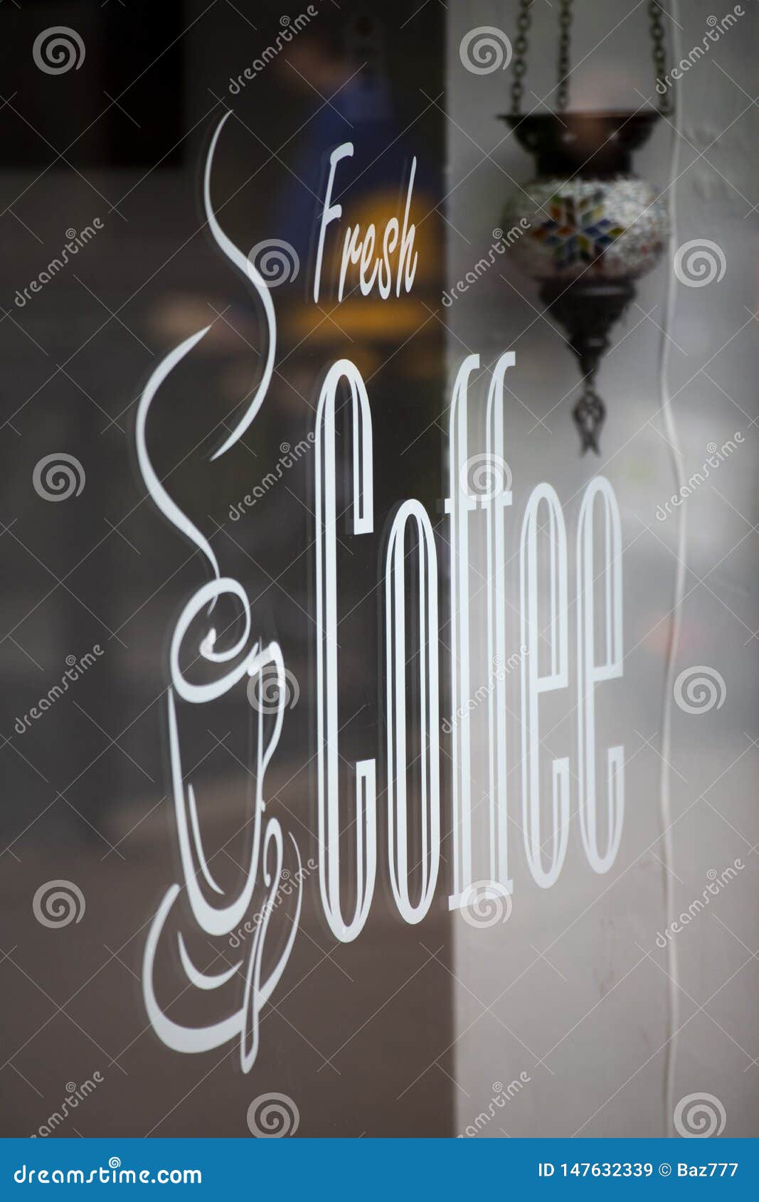 Fresh coffee sign in cafe stock image. Image of commercialism - 147632339