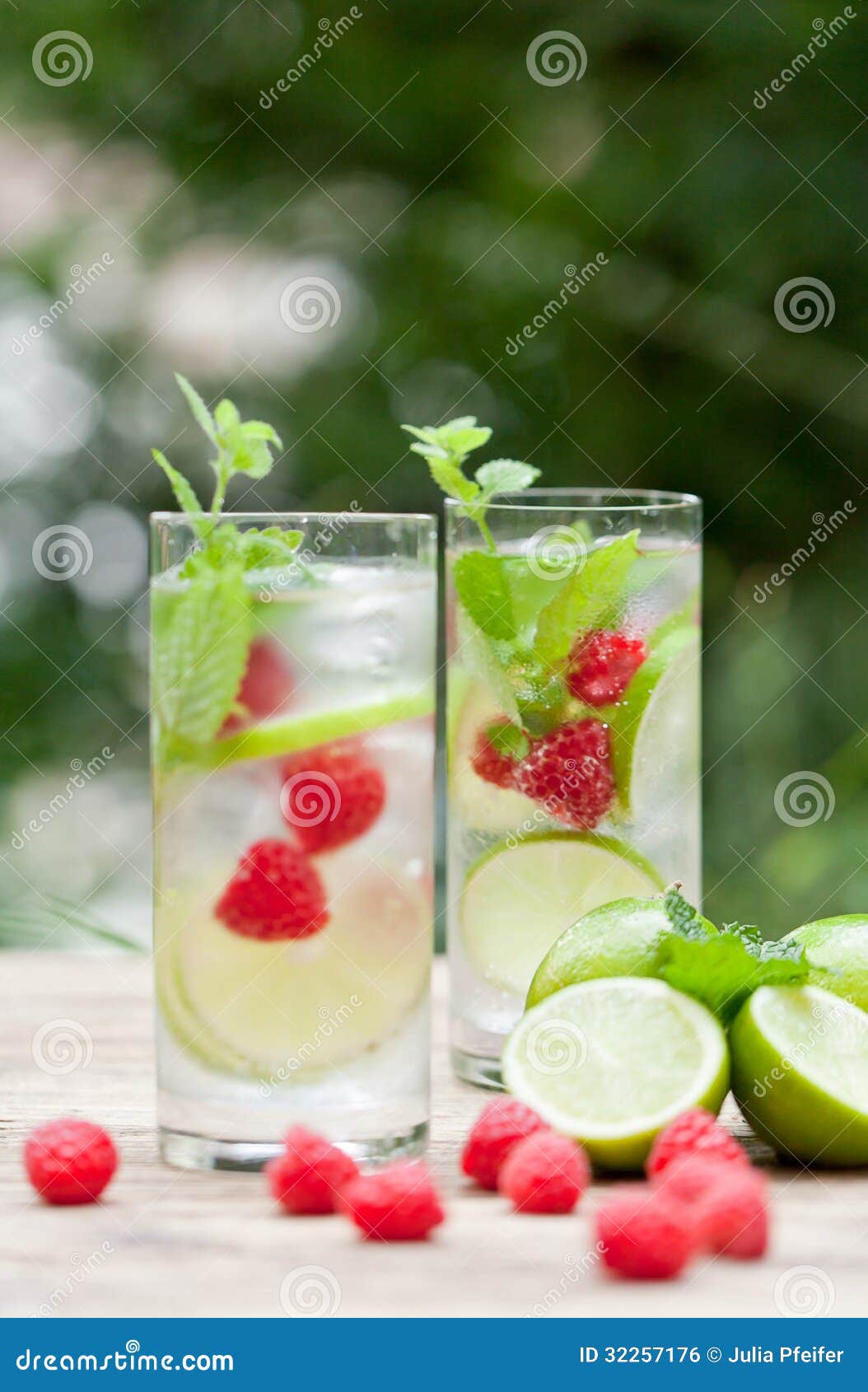 Fresh Cold Drink Water Ice Cubes Peppermint Lime Raspberry Stock Photo ...