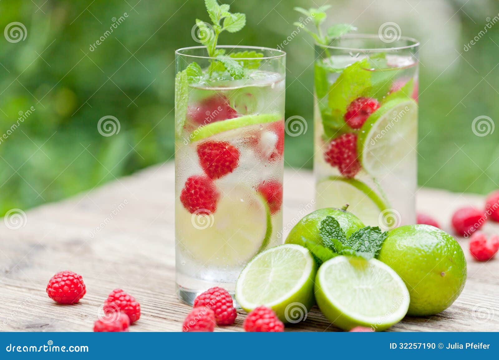 Fresh Cold Drink Water Ice Cubes Peppermint Lime Raspberry Stock Photo ...