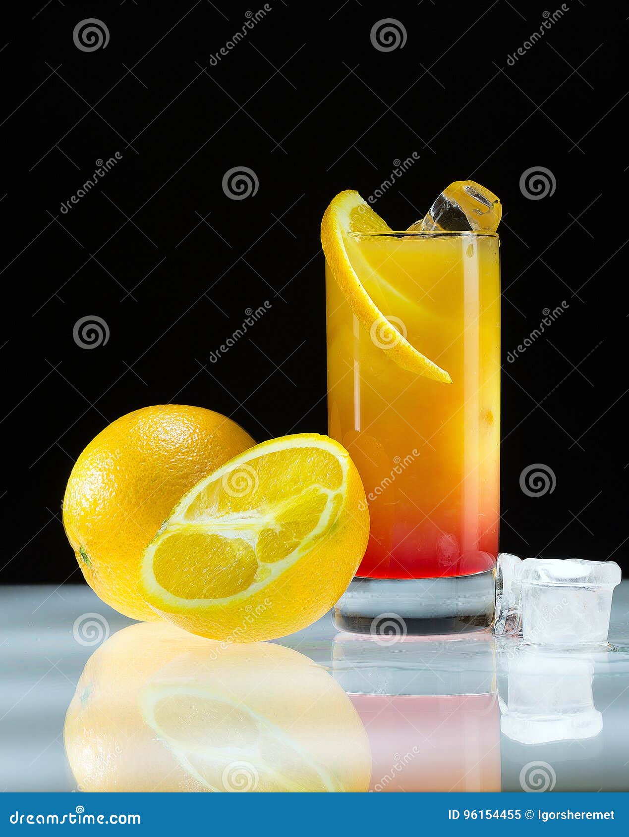 Fresh, Cold Orange Juice on Ice Close-up Stock Image - Image of drink ...
