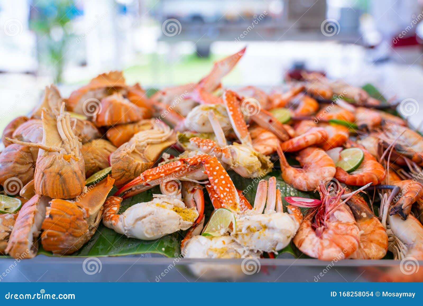 Fresh Cold Seafood Platter in Line Buffet Stock Photo - Image of shrimp ...