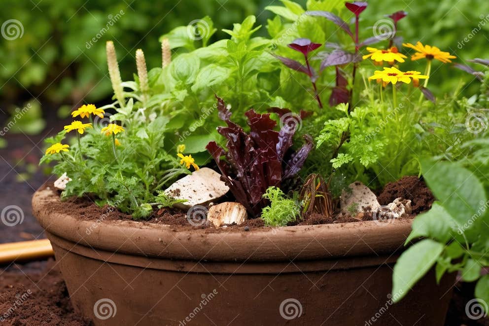 Fresh Compost Mixed with Soil in a Planter Stock Image - Image of ...