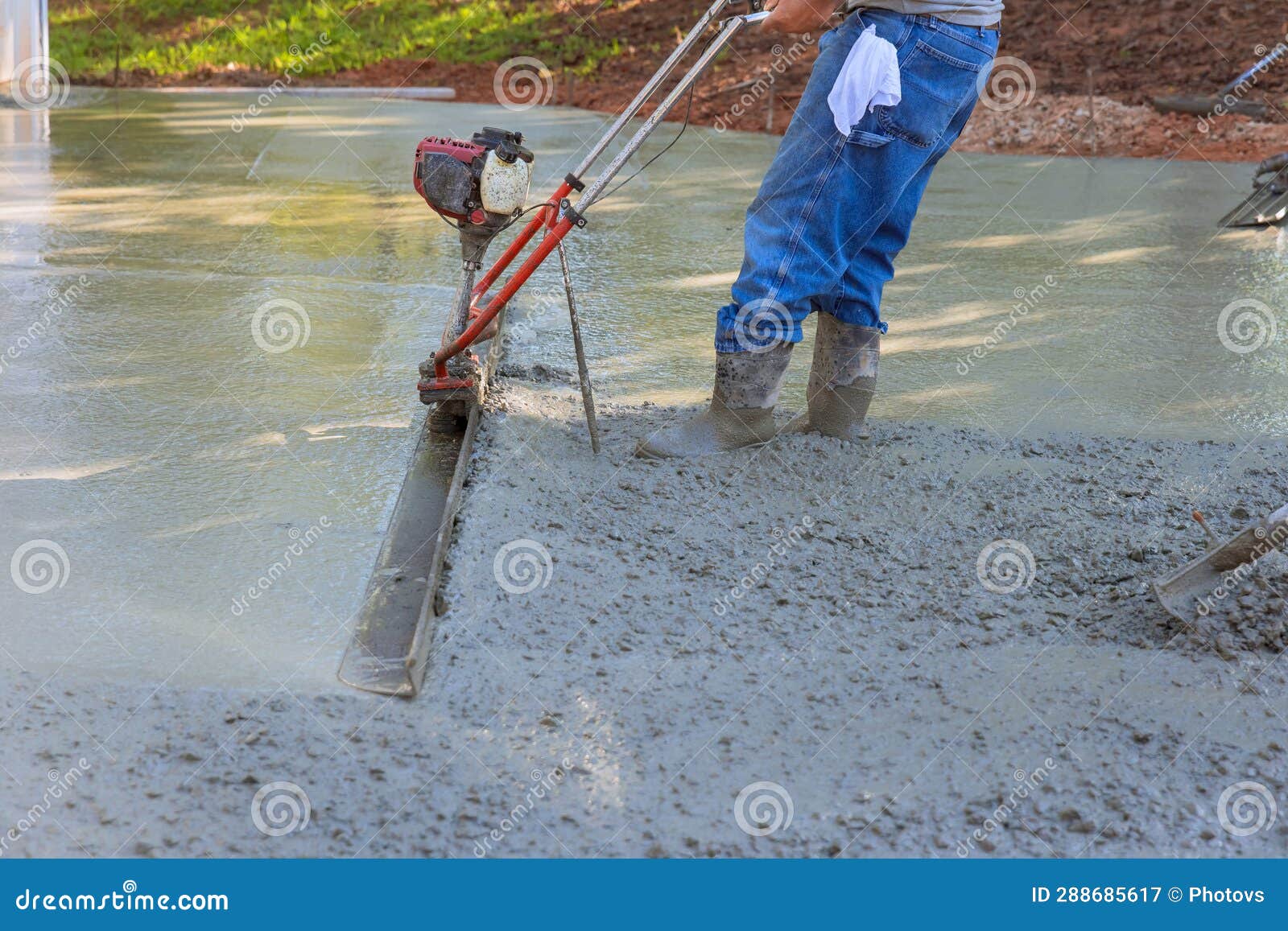 Fresh Concrete Driveway Alignment Using Tamping Machine Stock Image ...