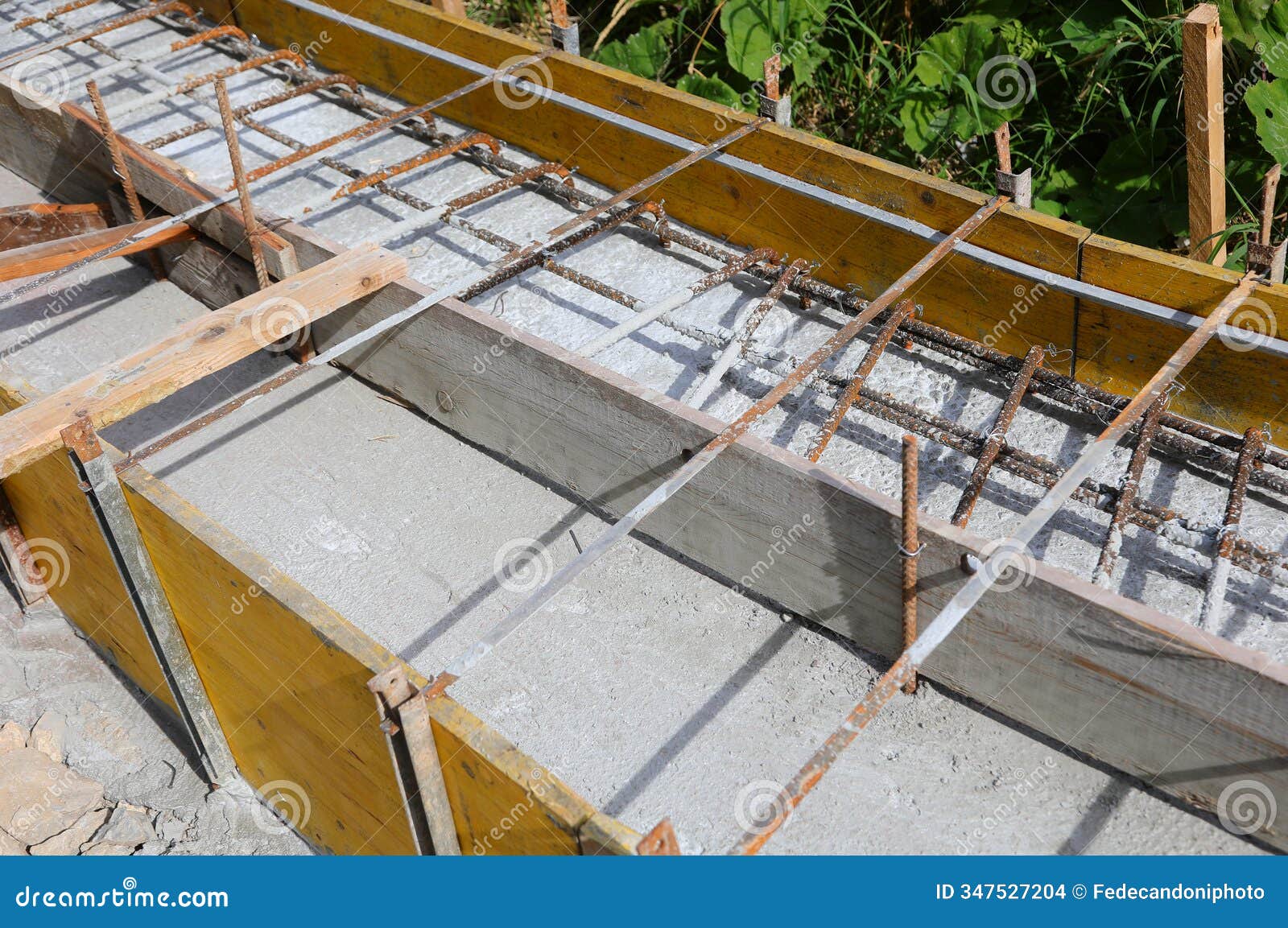 Fresh Concrete Pour for the Construction of a Wall with Formwork and ...
