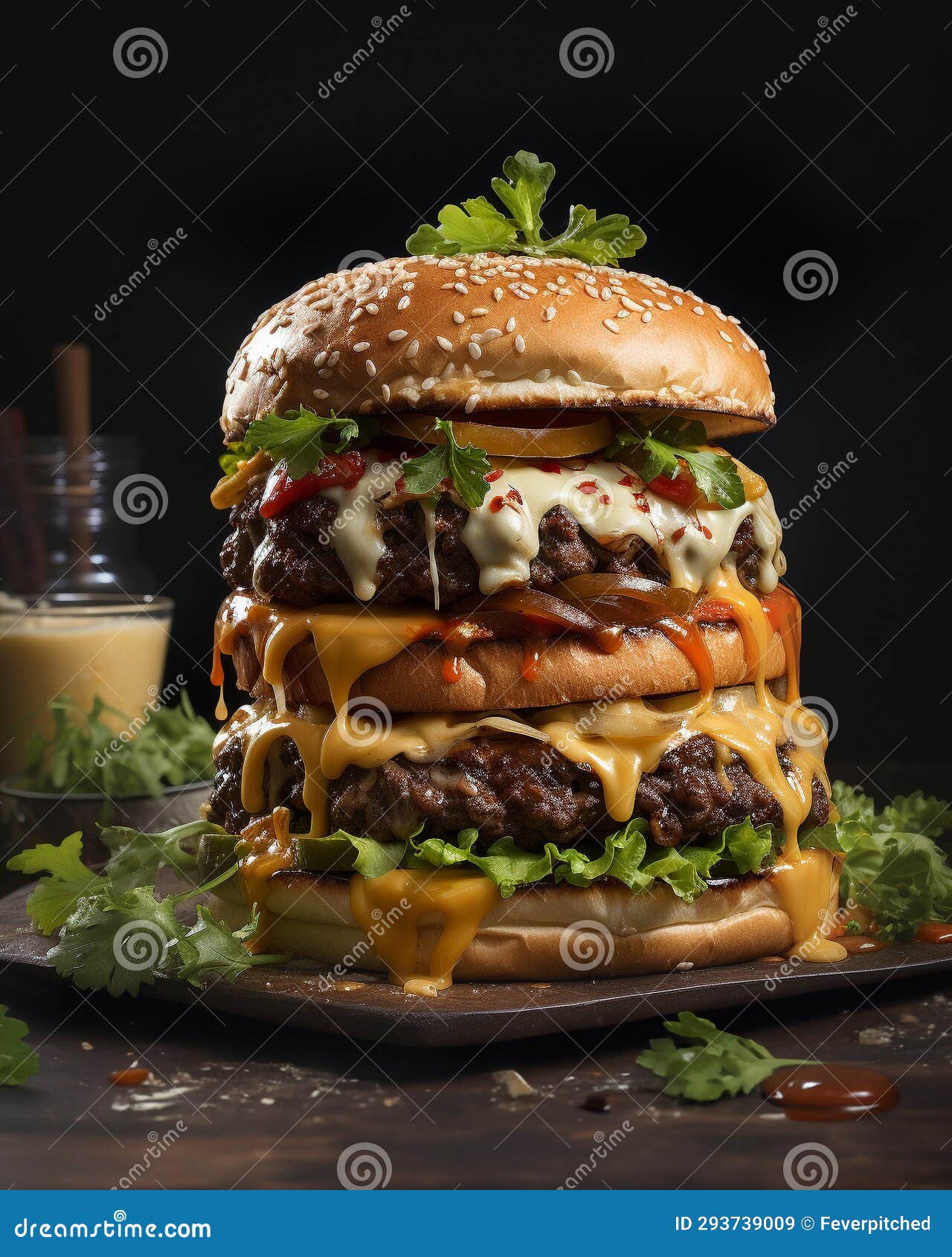 Giant Double Cheeseburger with All the Fixings. Generative AI Stock ...