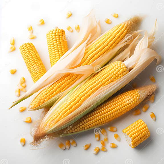 Fresh Corn on the Cob on a White Background Stock Illustration ...