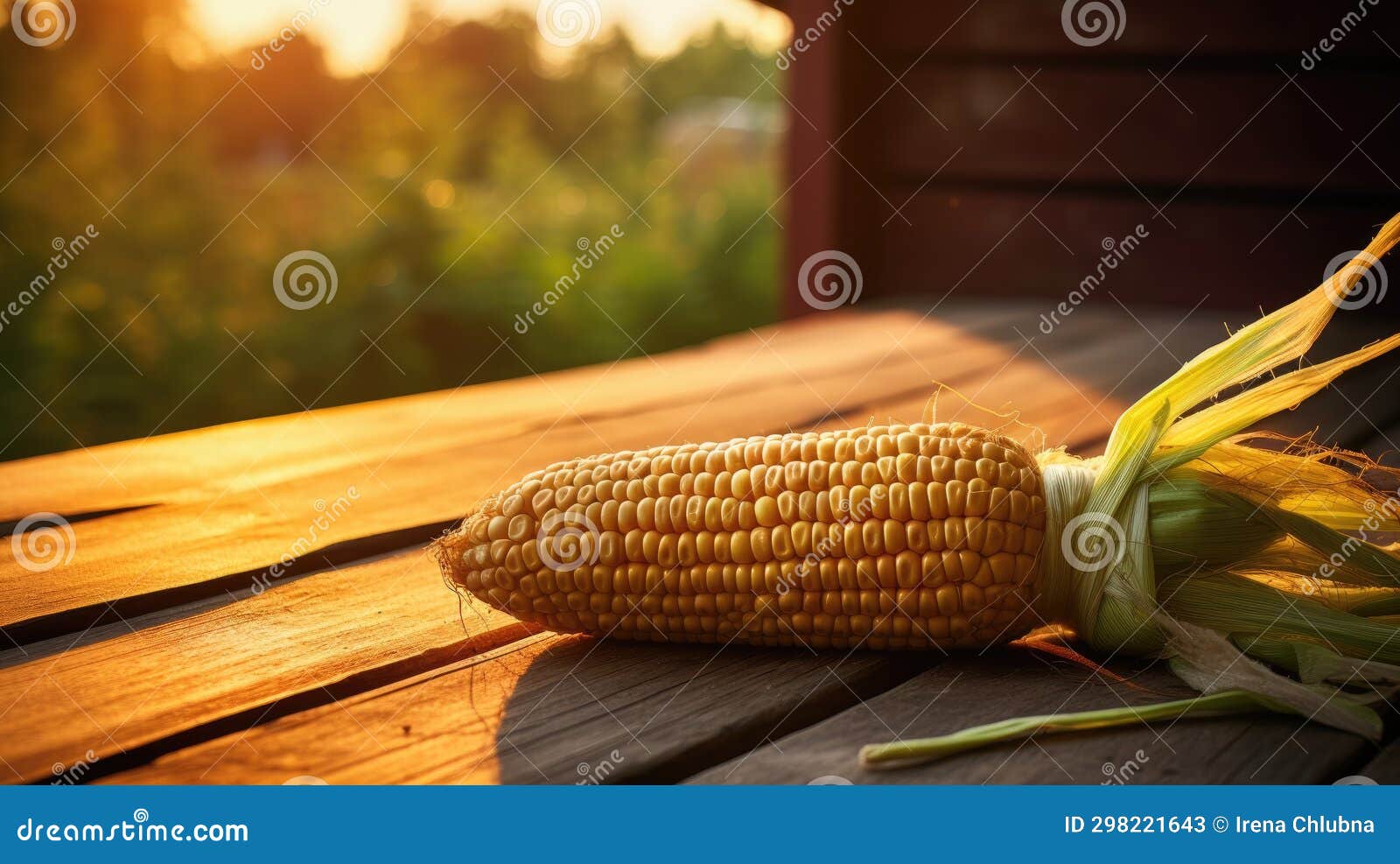 Fresh Corn on Cobs on Wooden Table. Generative AI Stock Illustration ...