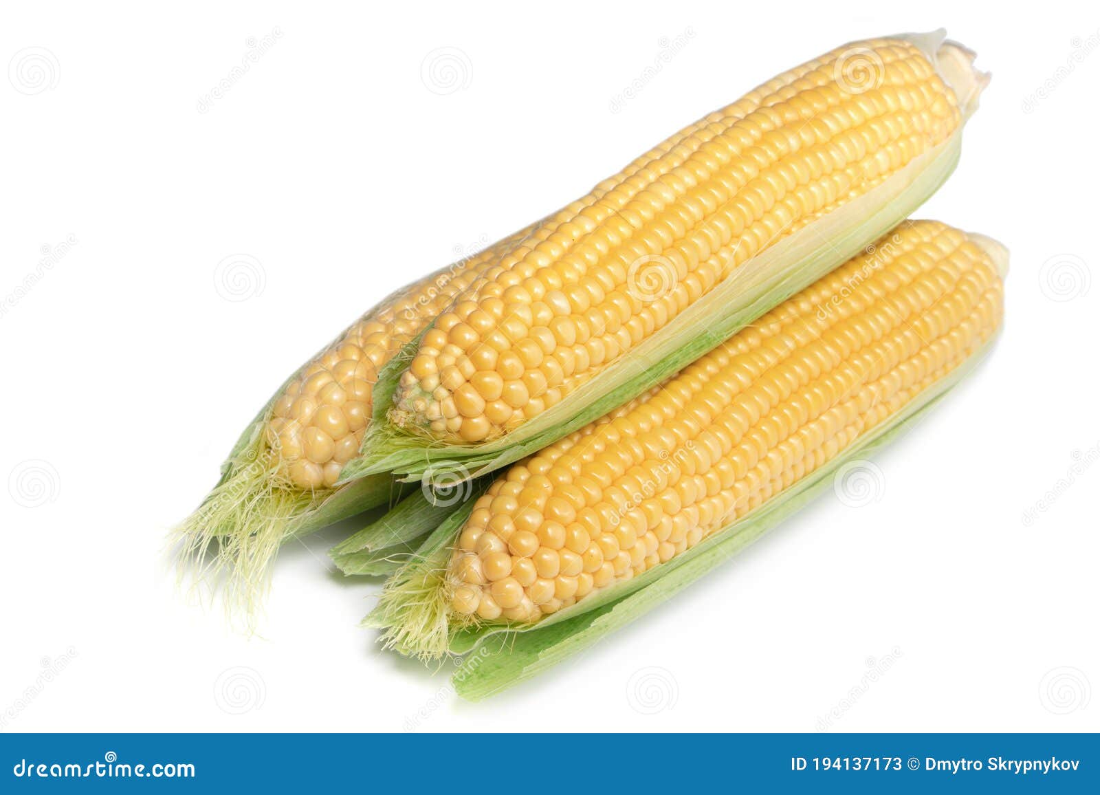 Fresh Corn Ears with Leaves Set Isolated on White Background Stock ...