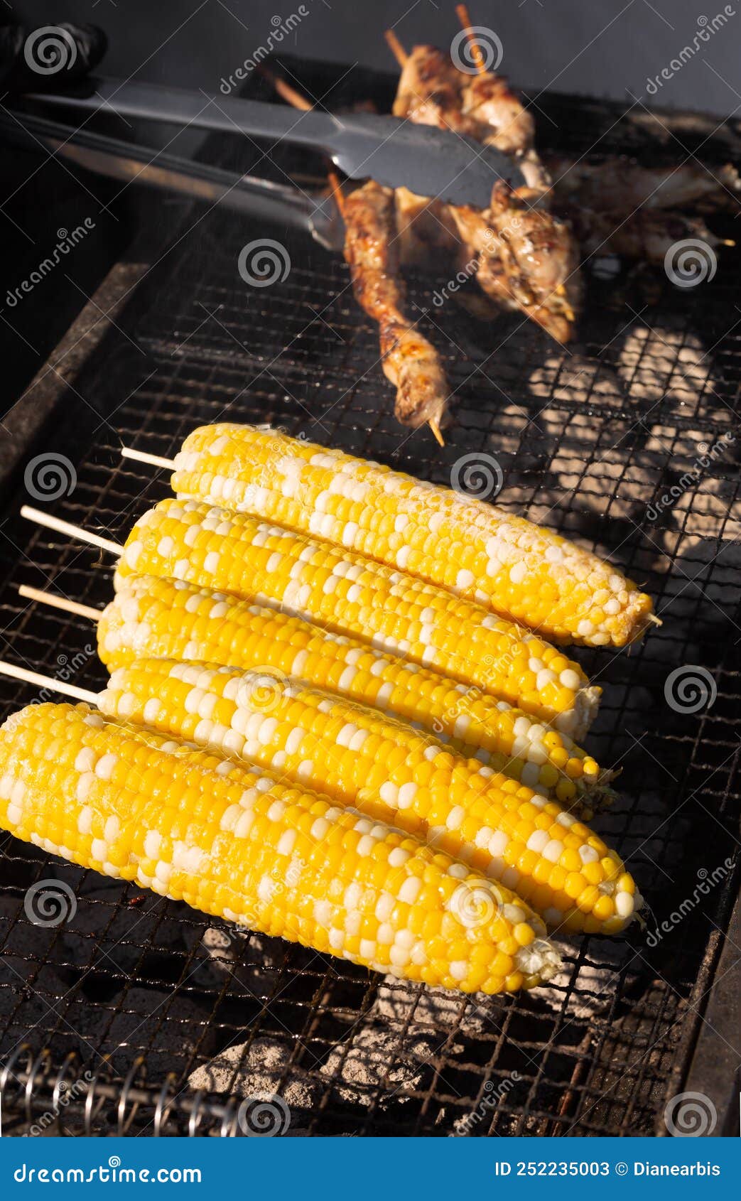 Fresh Corn Cooking on a Grill Stock Image - Image of ripe, vegetable ...