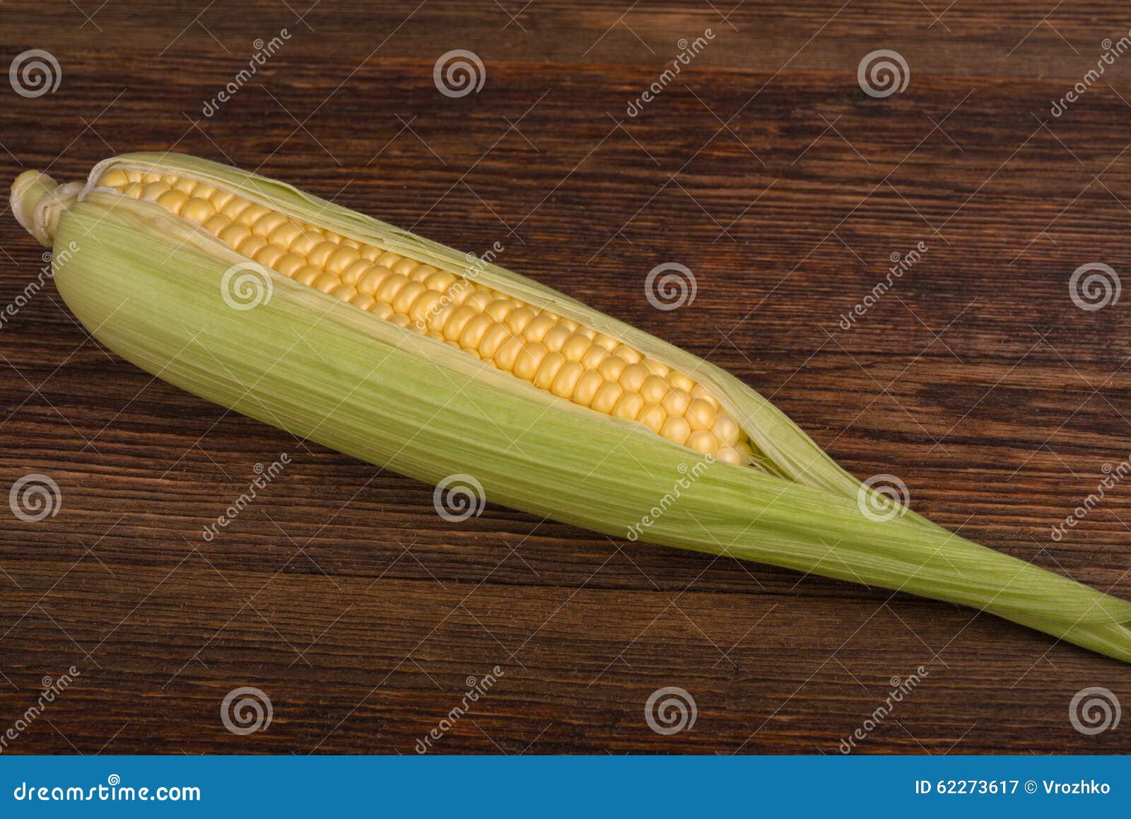Fresh Corn Maize on the Wooden Table Closeup, Top View Stock Image ...
