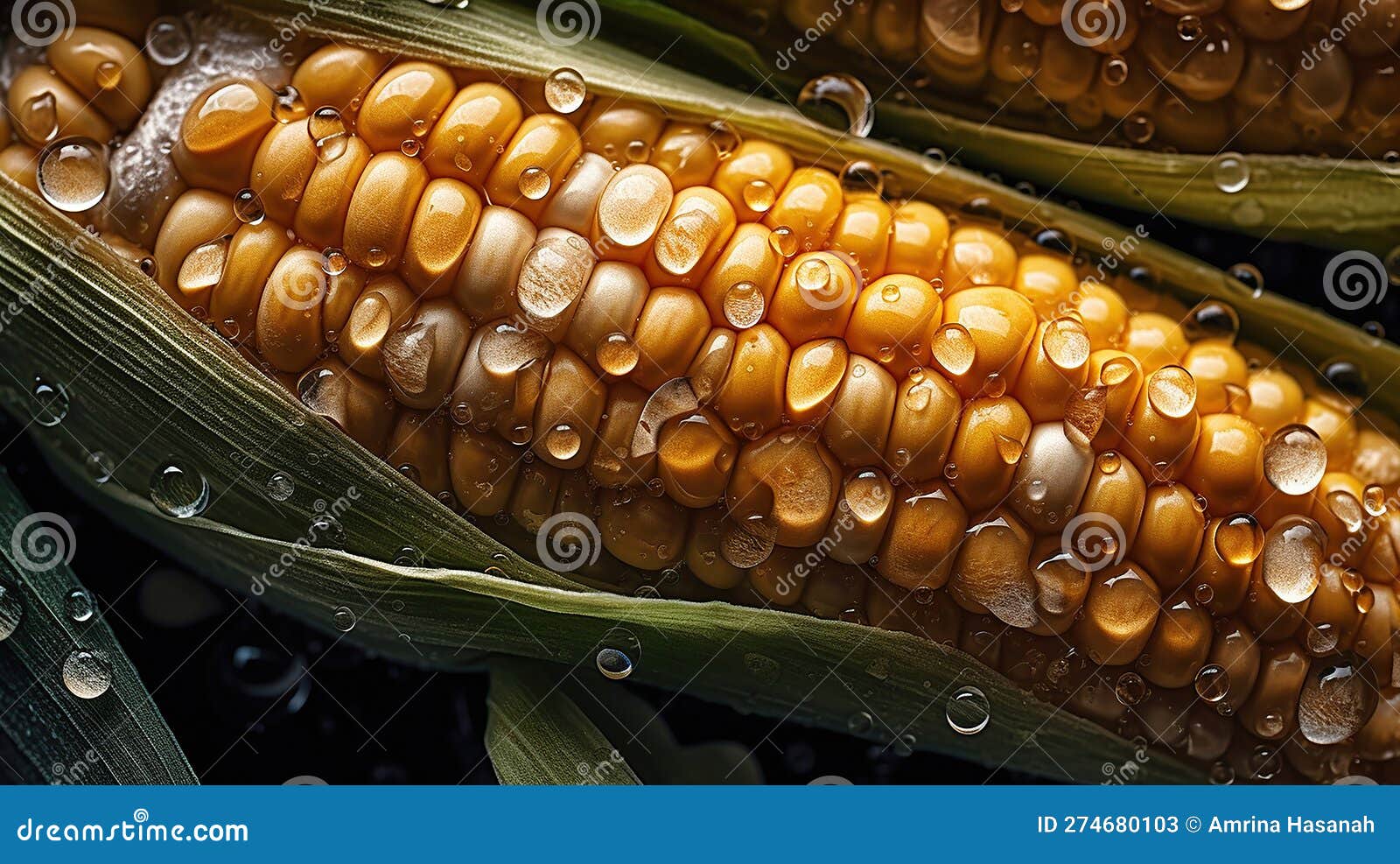 Fresh Corn Seamless Background, Adorned with Glistening Droplets of ...