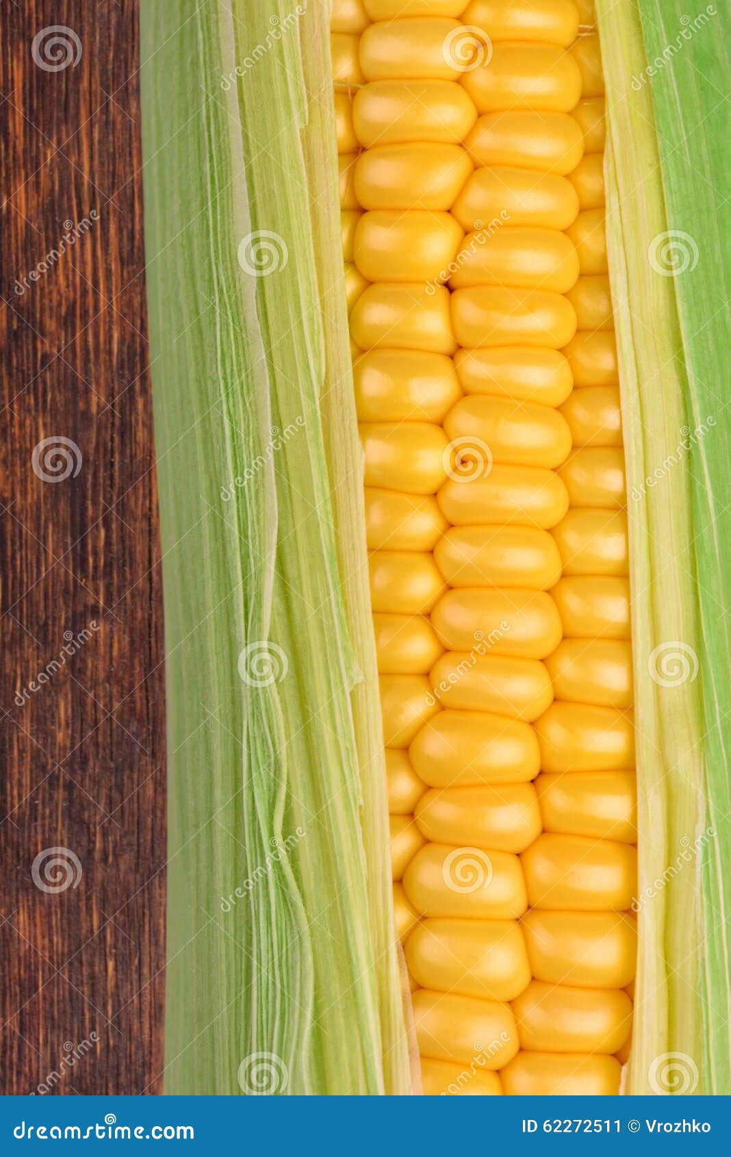 Fresh Corn on the Wooden Table Closeup, Top View Stock Image - Image of ...