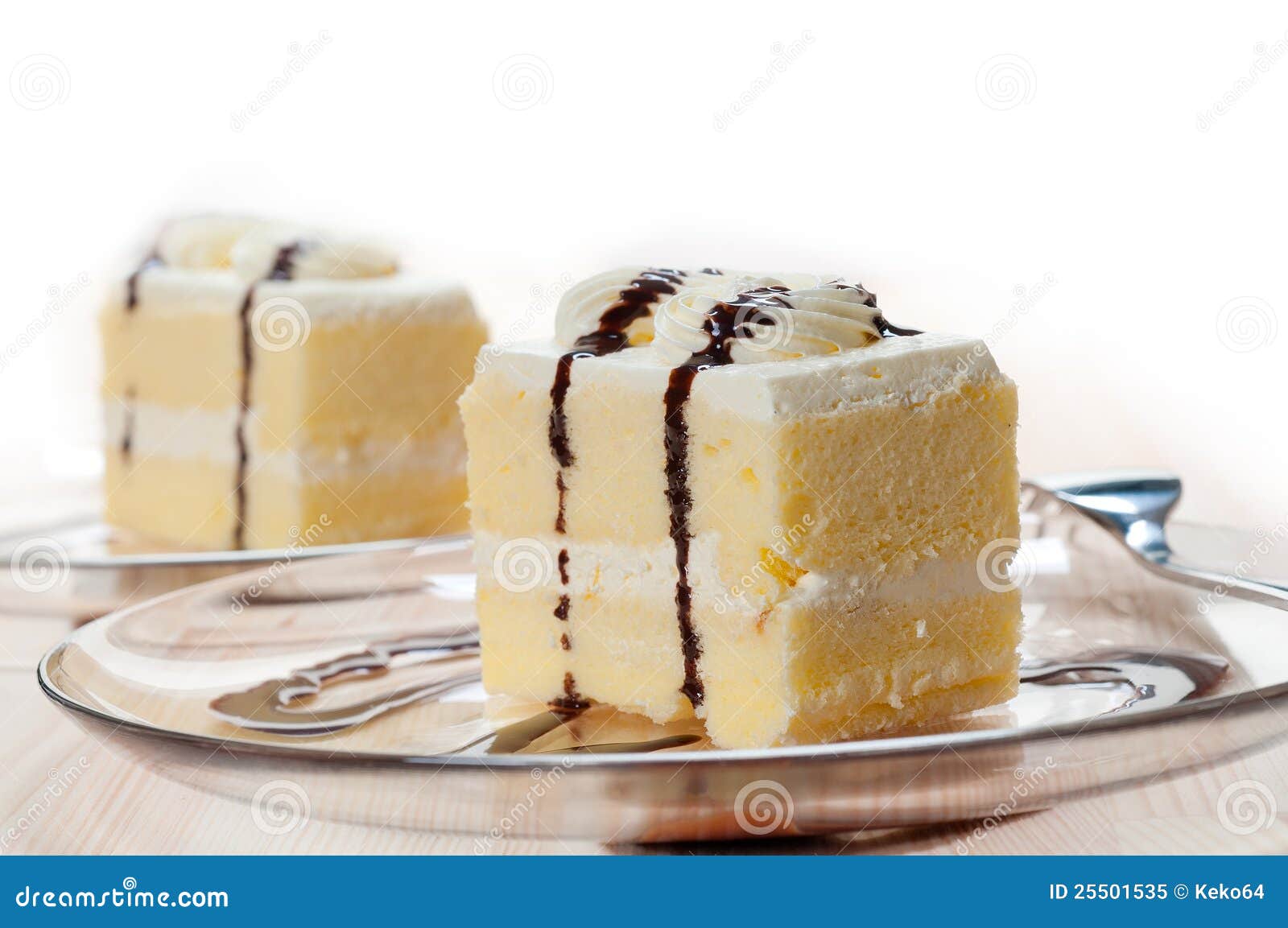 Fresh Cream Cake Closeup with Chocolate Sauce Stock Image - Image of ...