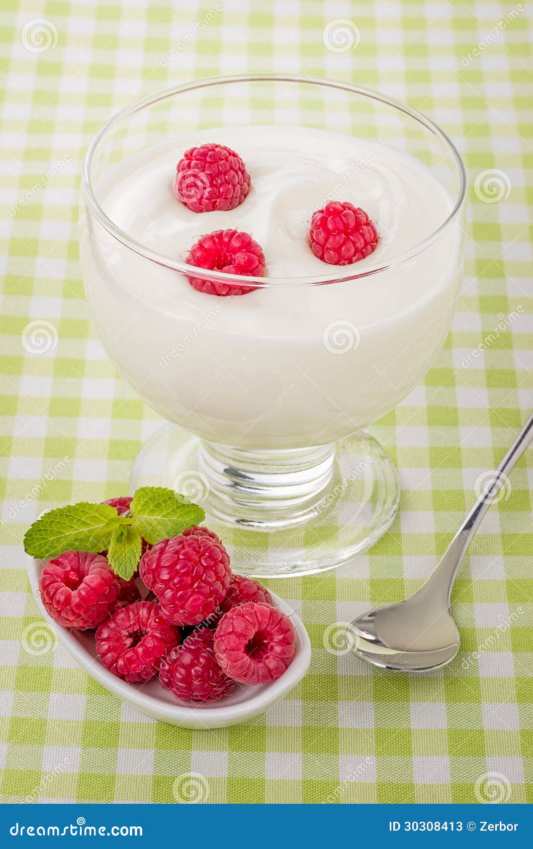 Fresh Creamy Natural Yogurt with Raspberries Stock Image - Image of ...