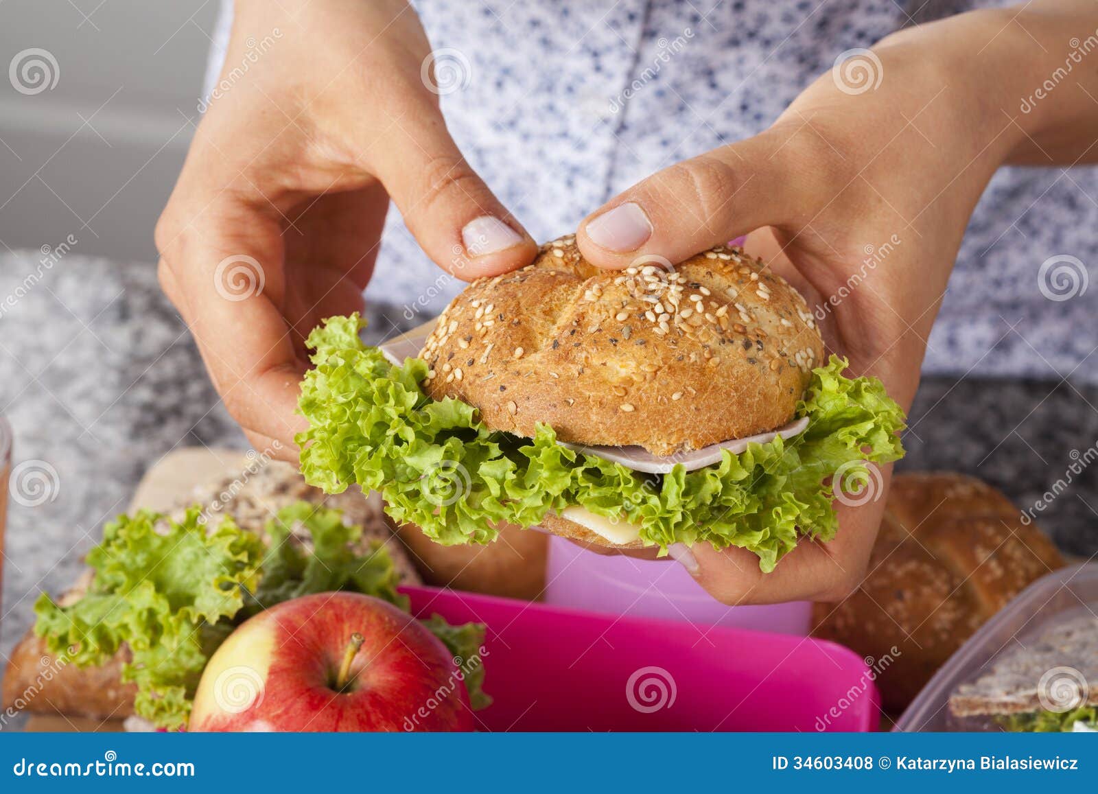 Fresh Crispy Bun for a Lunch Box Stock Photo - Image of preparing, girl ...
