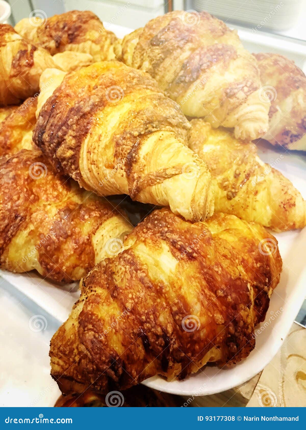 Fresh Croissant Bread on Buffet Line. Soft Focus Stock Photo - Image of ...