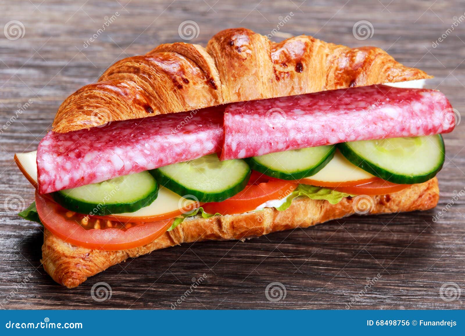 Fresh Croissant with Salami, Chesse and Vegetables Stock Photo - Image ...
